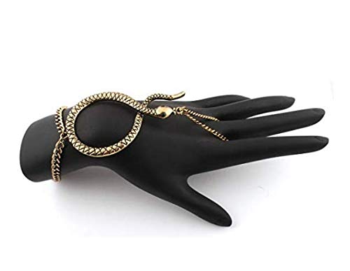 JOTW Burnished Goldtone Snake Adjustable Finger Ring and Slave Hand Chain Bracelet One Size Fits All (F-401)