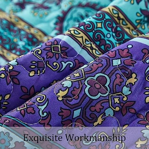 WONGS BEDDING Boho Quilt Set California King, Purple Bohemian Striped Pattern Printed Quilt Coverlet, Lightweight Microfiber Bed Decor Bedspread for All Season 106"x96"(3 Pieces, Cal King)