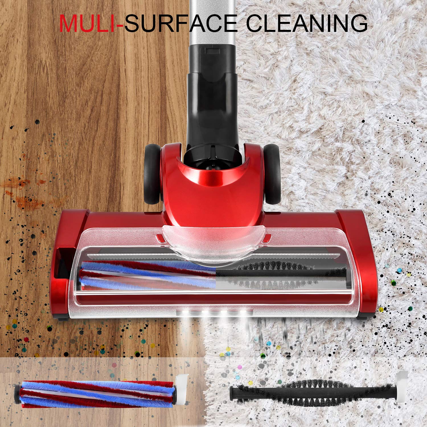 Kranich Lightweight Cordless Vacuum Cleaner, High Efficiency Powerful Digital Motor LED Headlights, Convenient Stick and Handheld Vac