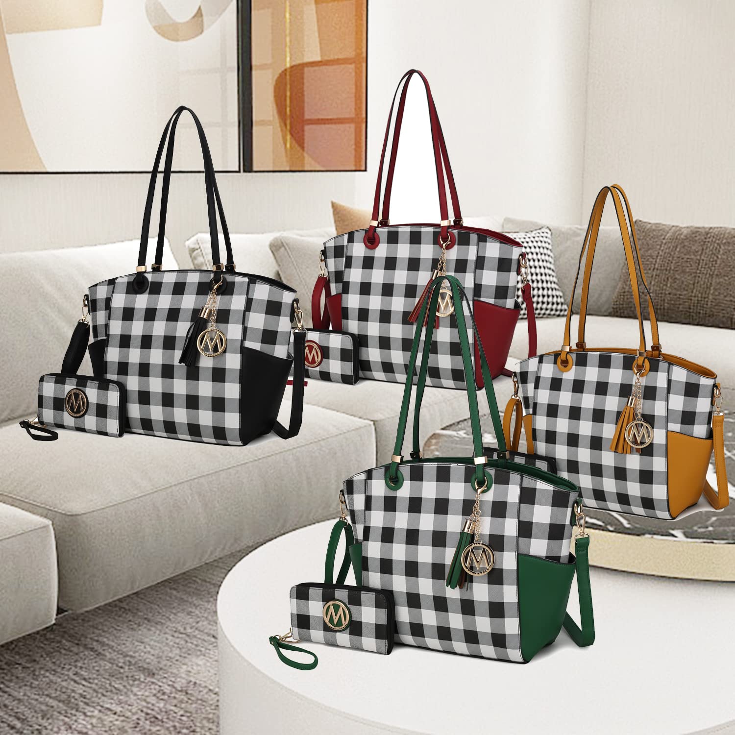 MKF Crossbody Bag for Women Set Handbag Wallet Purse - Top-Handle Tote - Removable Shoulder Strap Vegan Leather Demin