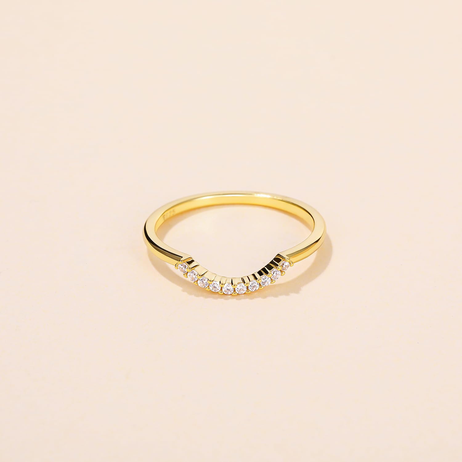 Mameloly 1.4mm 925 Sterling Silver 14K Gold Plated CZ Wedding Bands for Women Dainty Curved Stackable Cubic Zirconia Engagement Rings for Her Size 7