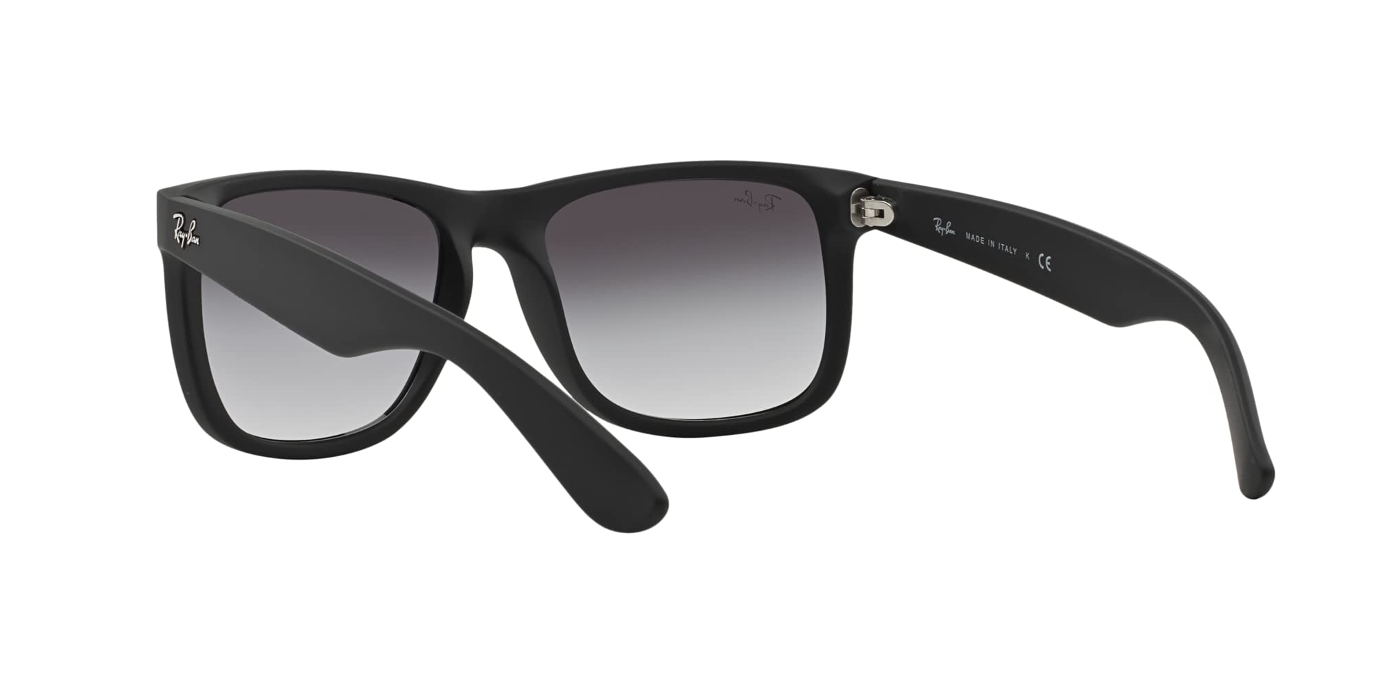 Ray-Ban RB4165 Justin Rectangular Sunglasses, Rubber Transparent Light/Dark Brown, 51 mm