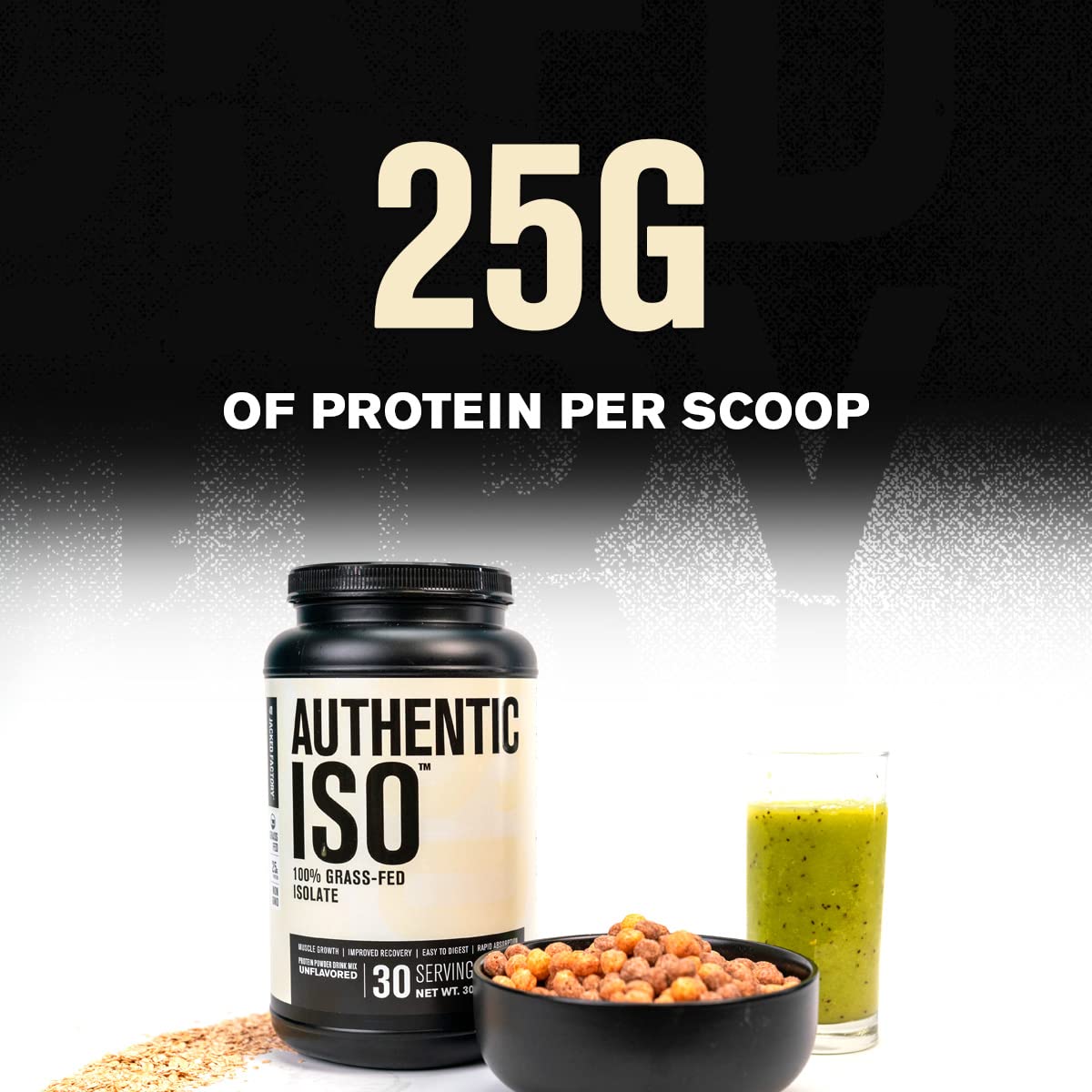 Jacked Factory Authentic ISO Grass Fed Whey Protein Isolate Powder - Low Carb, Non-GMO Muscle Building Protein w/No Fillers, Post Workout Recovery Unflavored - 2 LB 30 SV