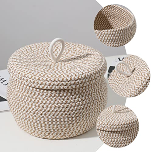 Woven Baskets Woven Wastebasket Cotton Rope Trash Can Tabletop Garbage Cans Wicker Waste Basket with Lid Decorative Countertop Container for Laundry Utility Home Office Decor