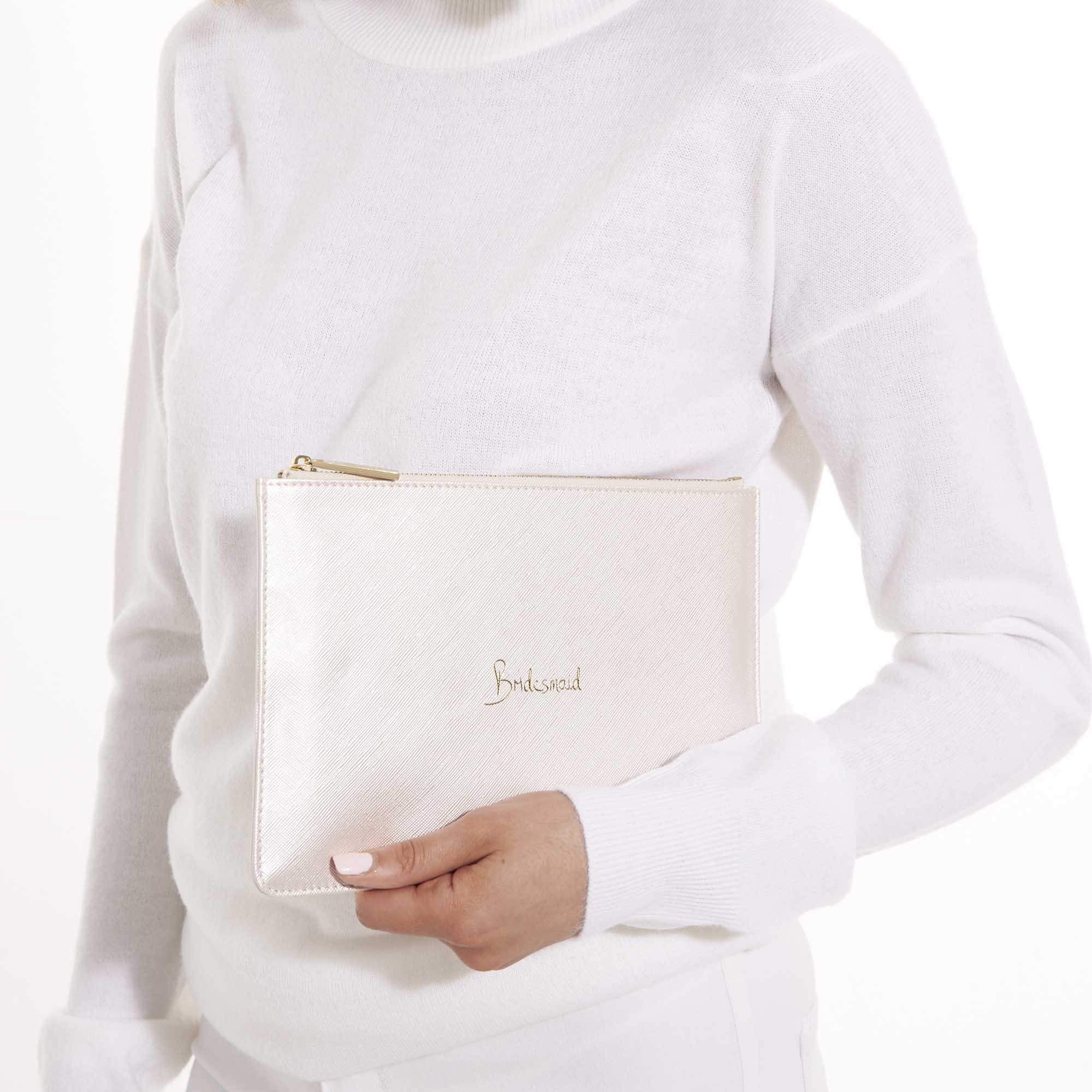 KATIE LOXTON Mother Of The Bride Medium Vegan Leather Clutch Bridal Perfect Pouch Metallic Gold