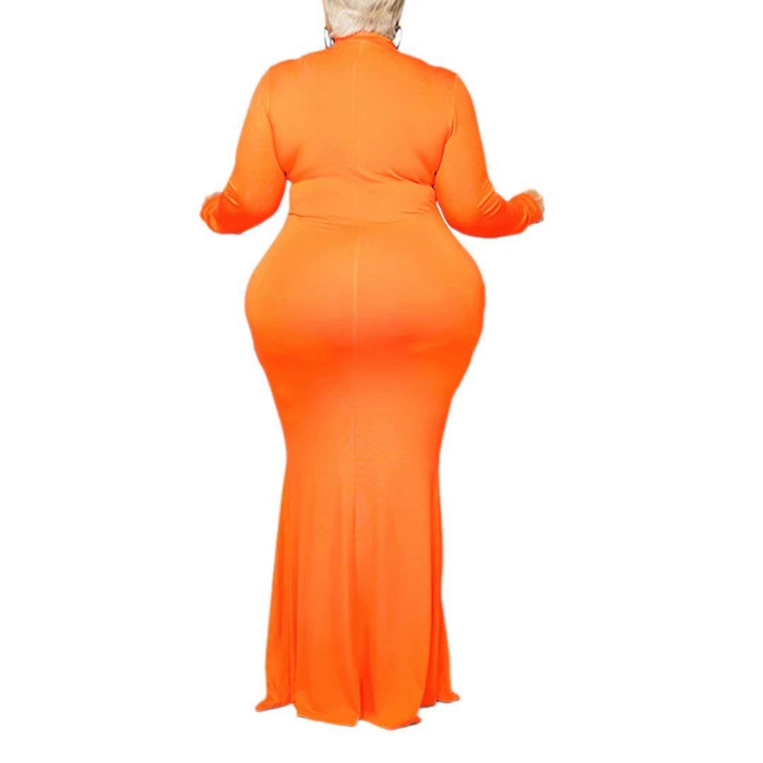 IyMoo Women's Sexy Plus Size Bodycon Turtleneck Cocktail Evening Mixi Dress Orange 4XL