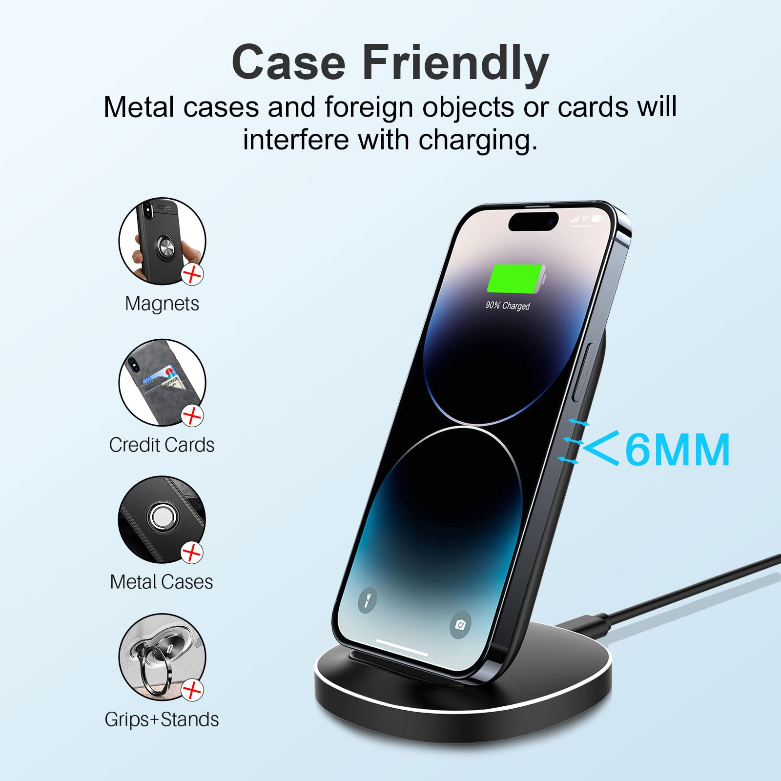 KKM Wireless Charger 2 Pack, 15W Fast Wireless Charging Stand Compatible with iPhone 14 Pro/14 Pro Max/14/14 Plus/iPhone 13/13 Pro Max/13 Mini/12/11/XS Max/8, Samsung Galaxy S20 FE/S21 Ultra/Note 20