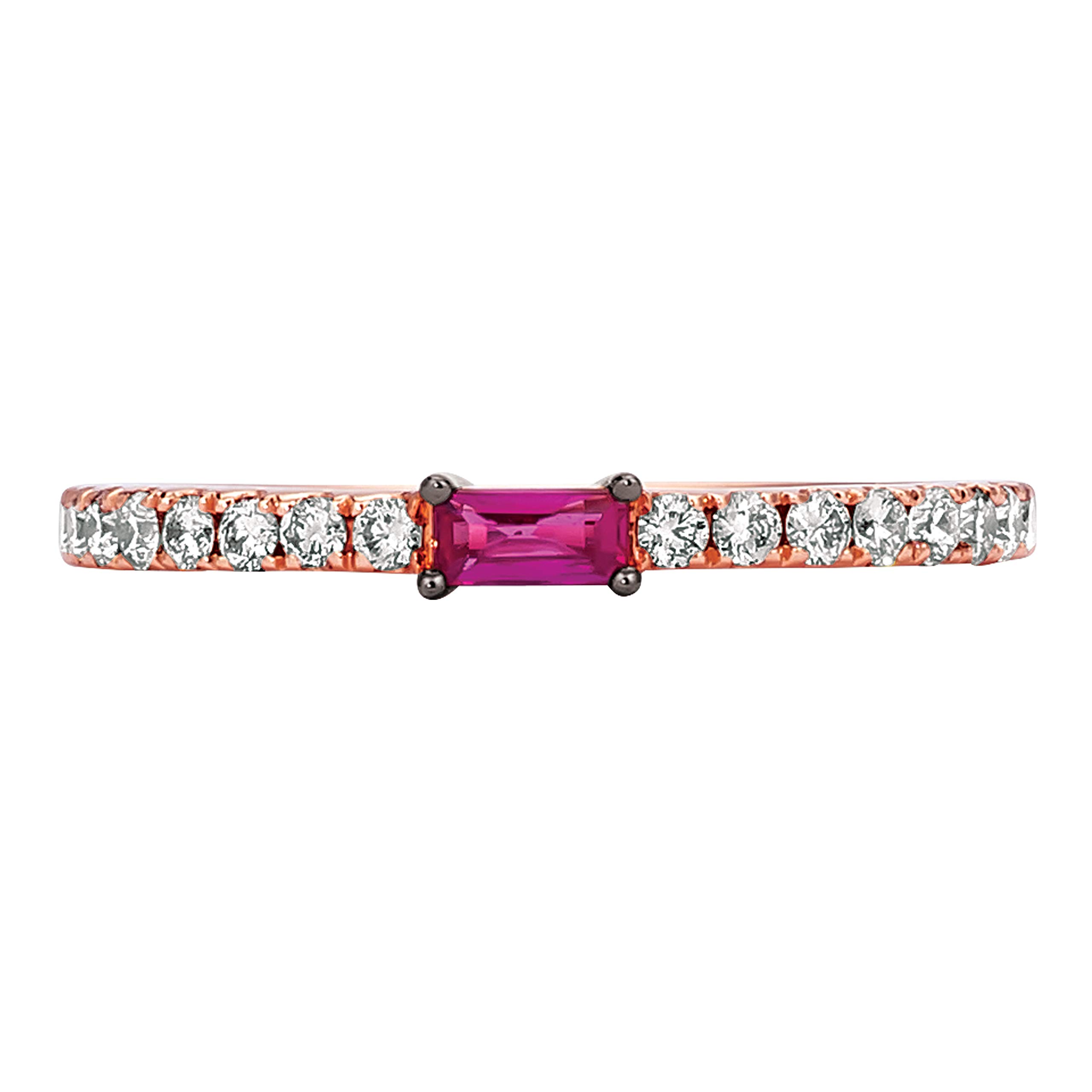 LE VIAN 1/4 Carat Diamond and Baguette Cut Red Ruby Stackable Band Ring for Women in 14k Rose Gold (Champagne Color, SI1-SI2, cttw) Anniversary Promise Ring Size 6.5