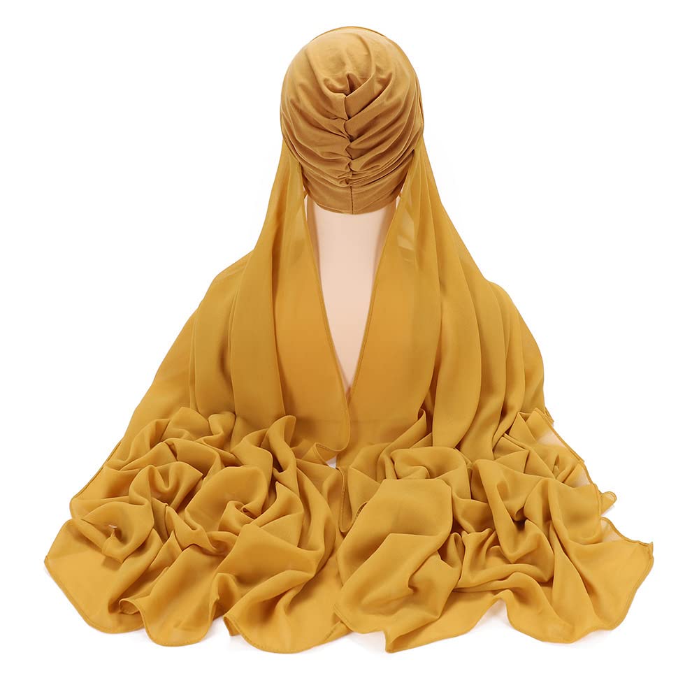 Instant Hijab scarf for women in thick chiffon 2 in 1 (Yellow)