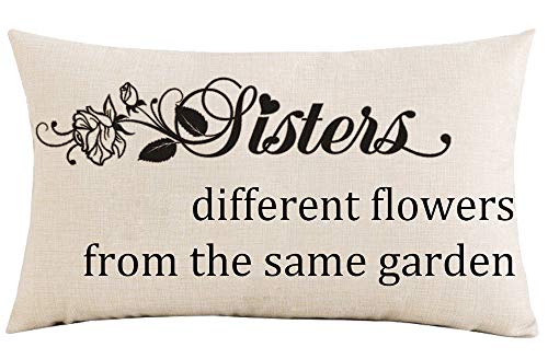 Jimrou Throw Pillow Cover 12x20 inches Festival Gifts Sisters Different Flowers from The Same Garden Quote Cotton Linen Decorative Home Sofa Chair Car Lumbar Throw Pillow Case Cushion Cover