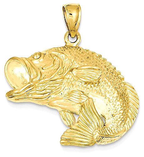 IceCarats 14K Yellow Gold Bass Fish Necklace Charm Pendant 31mm x 27mm Only