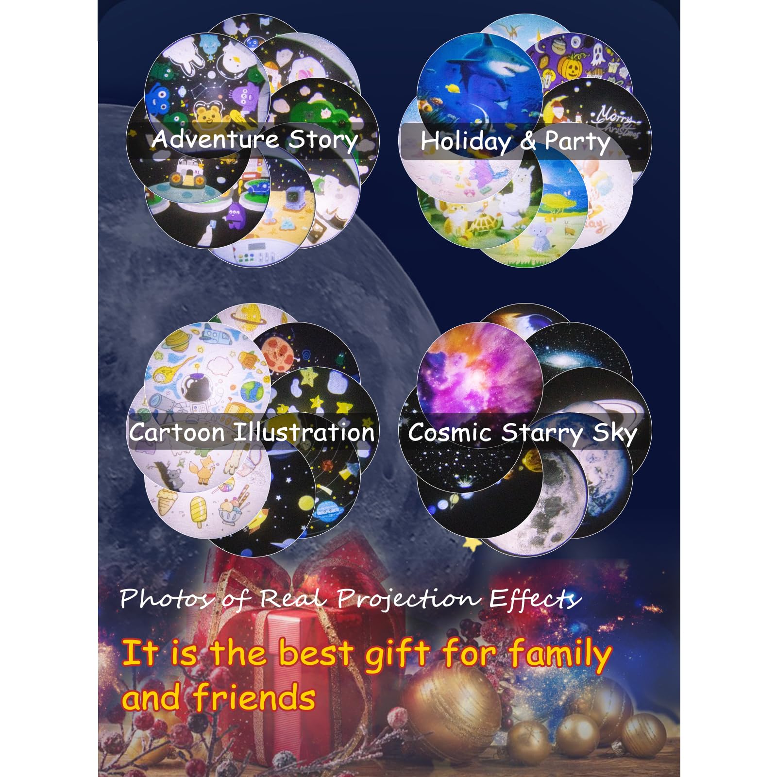 ITMIAYA Kids Night Light Projector Space Car Timing Function 4 Films 32 Patterns Cosmic Starry Sky/Cartoon Illustration/Holiday & Party/Adventure Story Birthday Gift Holiday Gift(Space Car)