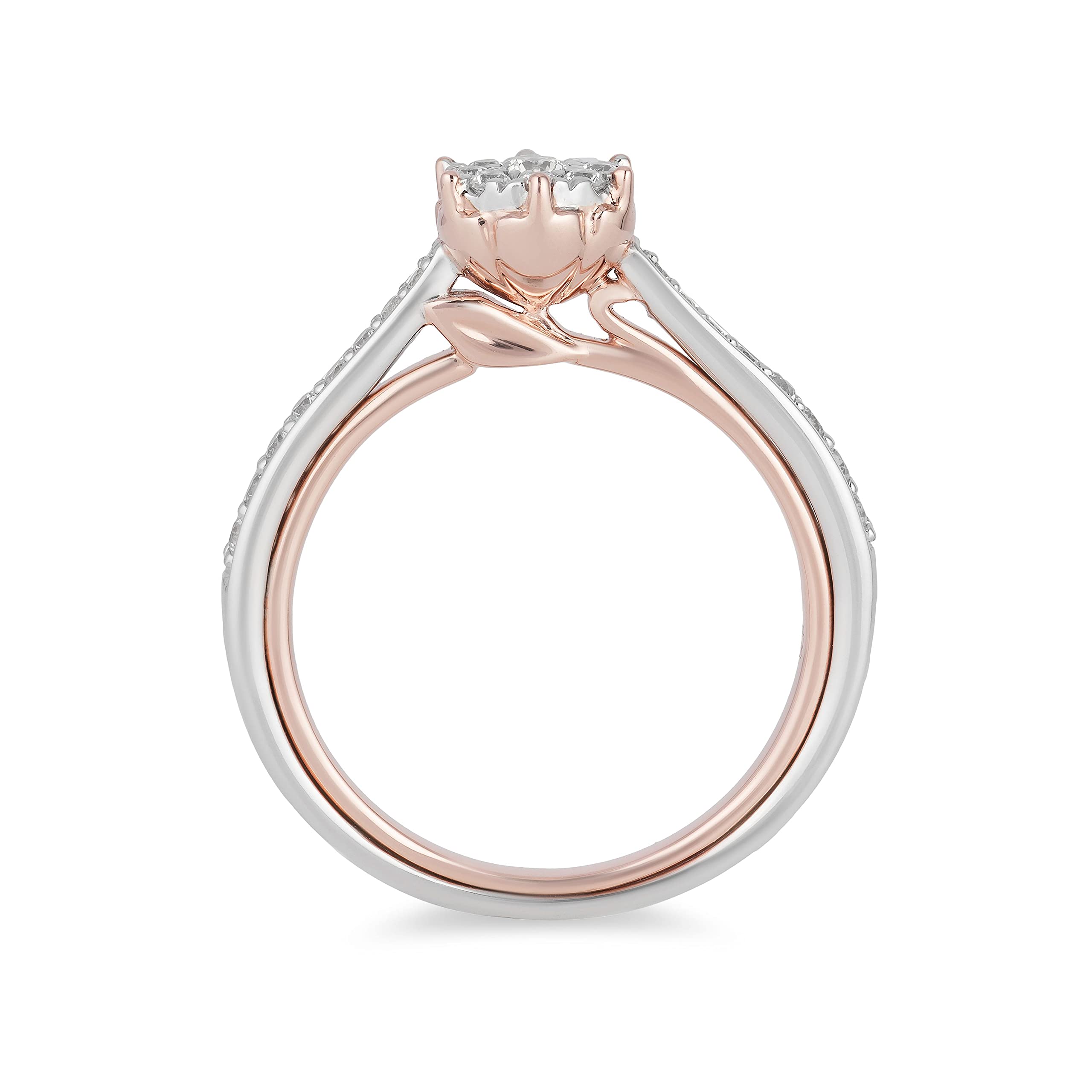 Jewelili Enchanted Disney Fine Jewelry 10K White Gold and Rose gold 1/3 Cttw Diamond Belle Composite Rose Engagement Ring Size 6