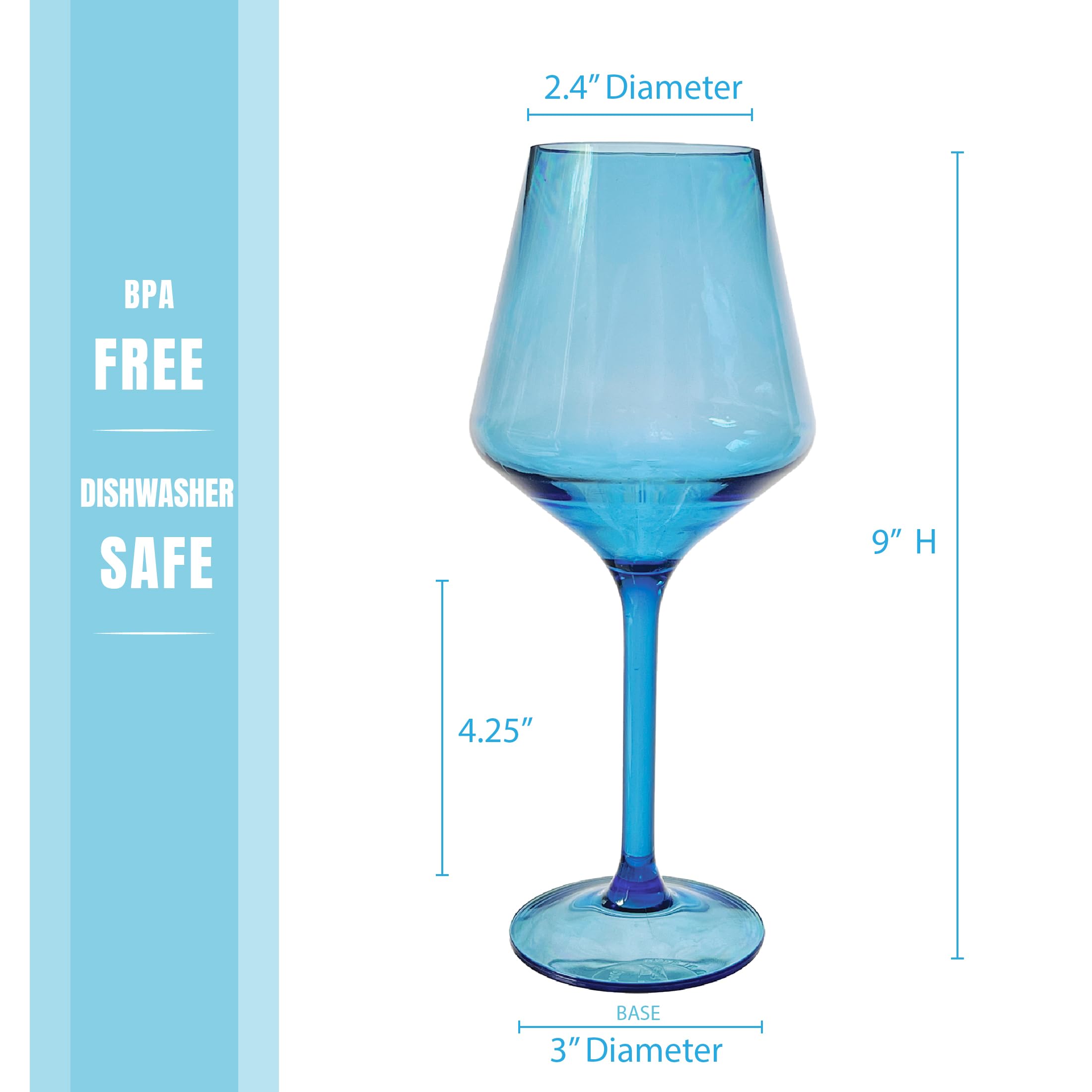 Lily's Home Acrylic Wine Glasses with Stems. Set of 4 Colored, Reusable, Unbreakable and Shatterproof Poolside Outdoor Wine Glasses. BPA-free plastic. (Stemmed)