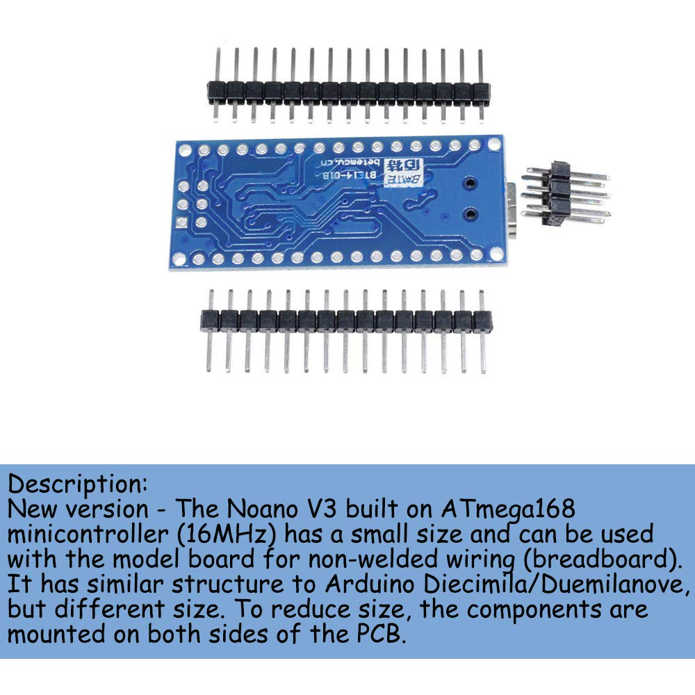 KOOBOOK 5Pcs USB Nano V3.0 ATmega168 16M 5V Mini-controller CH340G Mini USB UART Board Microcontroller Module For Arduino
