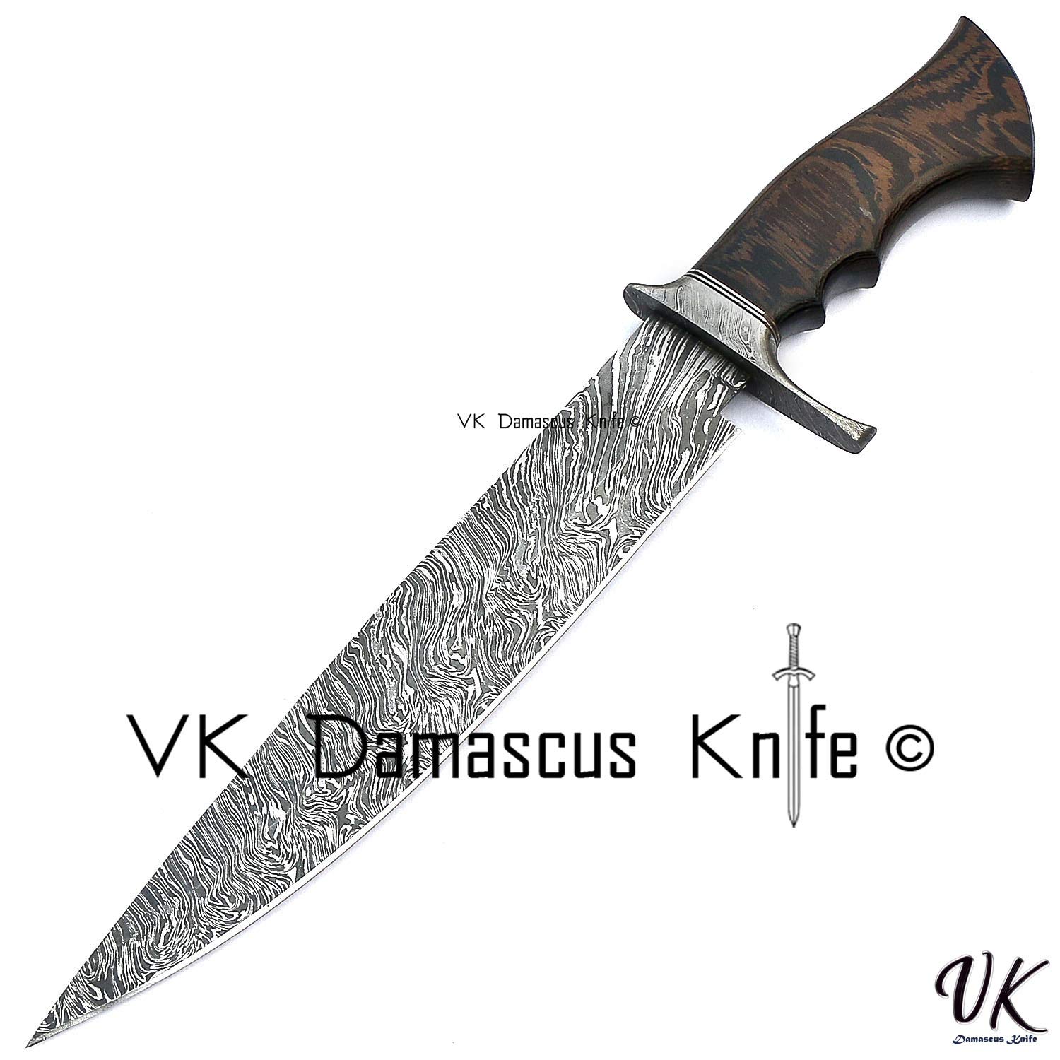 JNR Traders Damascus Steel Fixed Blade Bowie Knife with Leather Sheath -2300