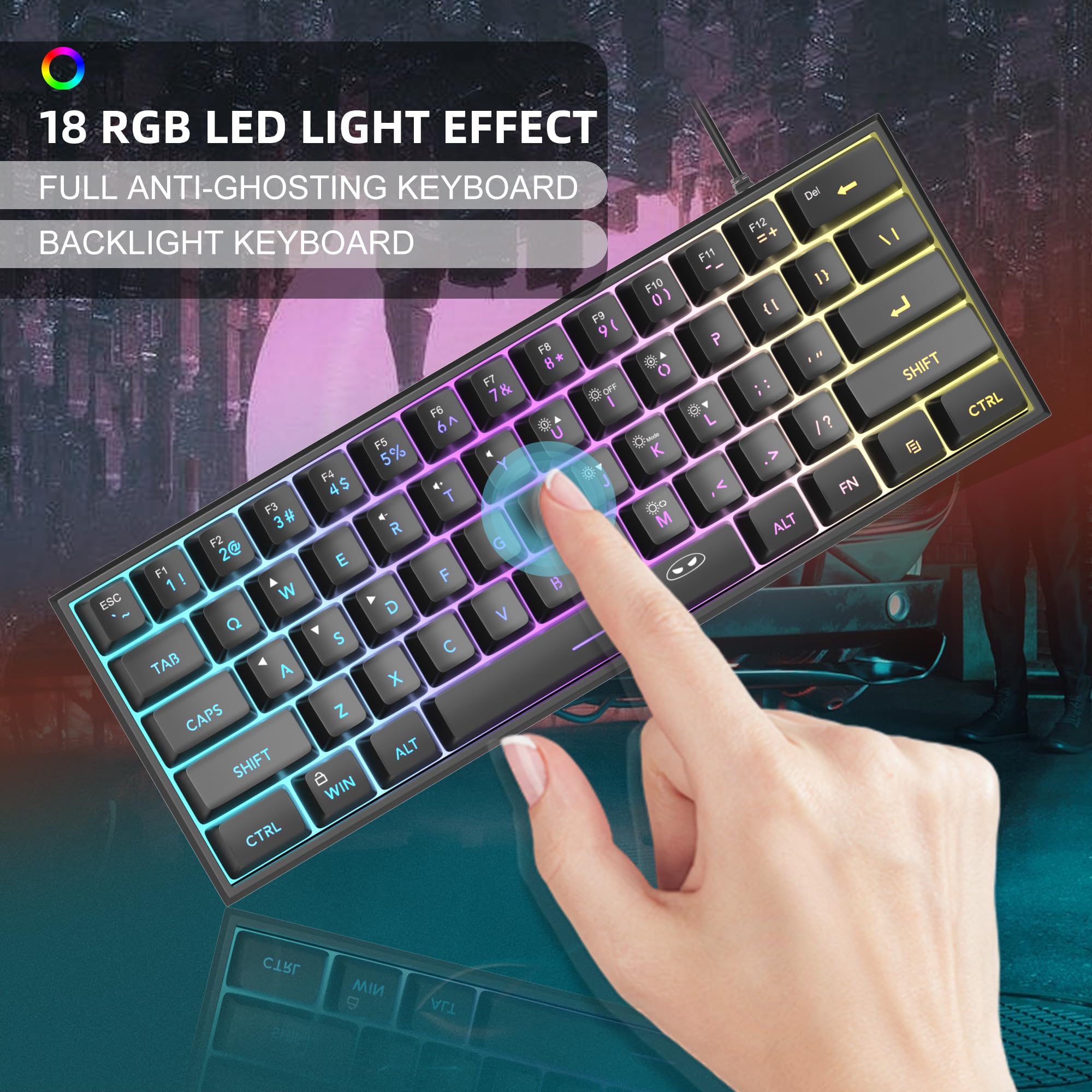 MageGee TS91 Mini 60% Gaming/Office Keyboard,Waterproof Keycap Type Wired RGB Backlit Compact Computer Keyboard for Windows/Mac/Laptop (White Pink)