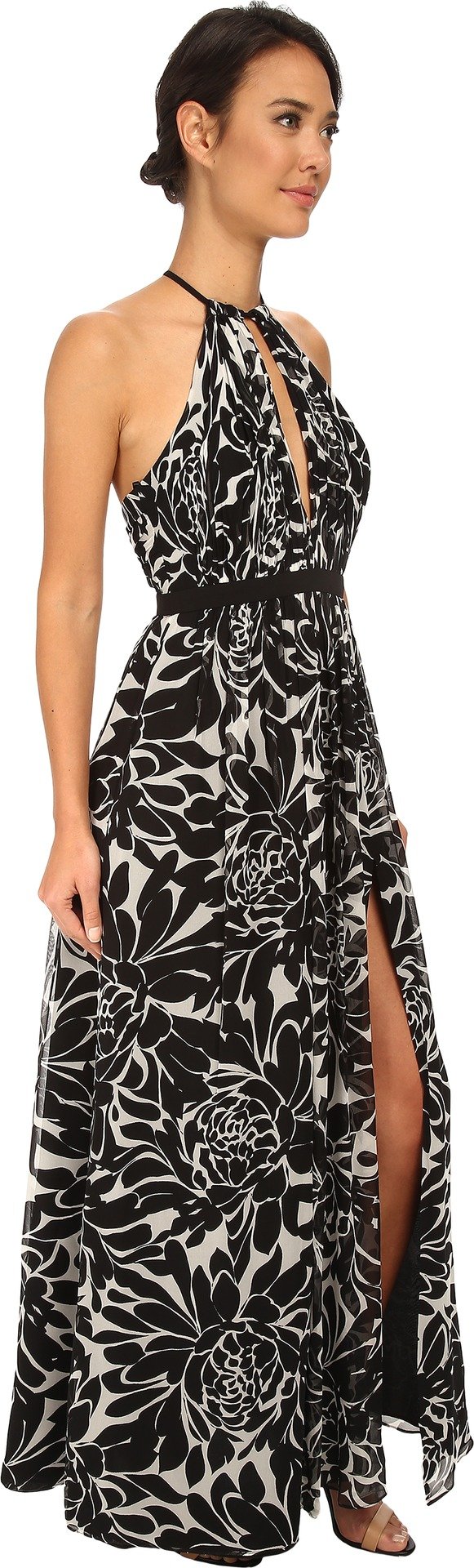 Jill Jill Stuart Women's Printed Keyhole Halter Dress, Black/Off White, 8
