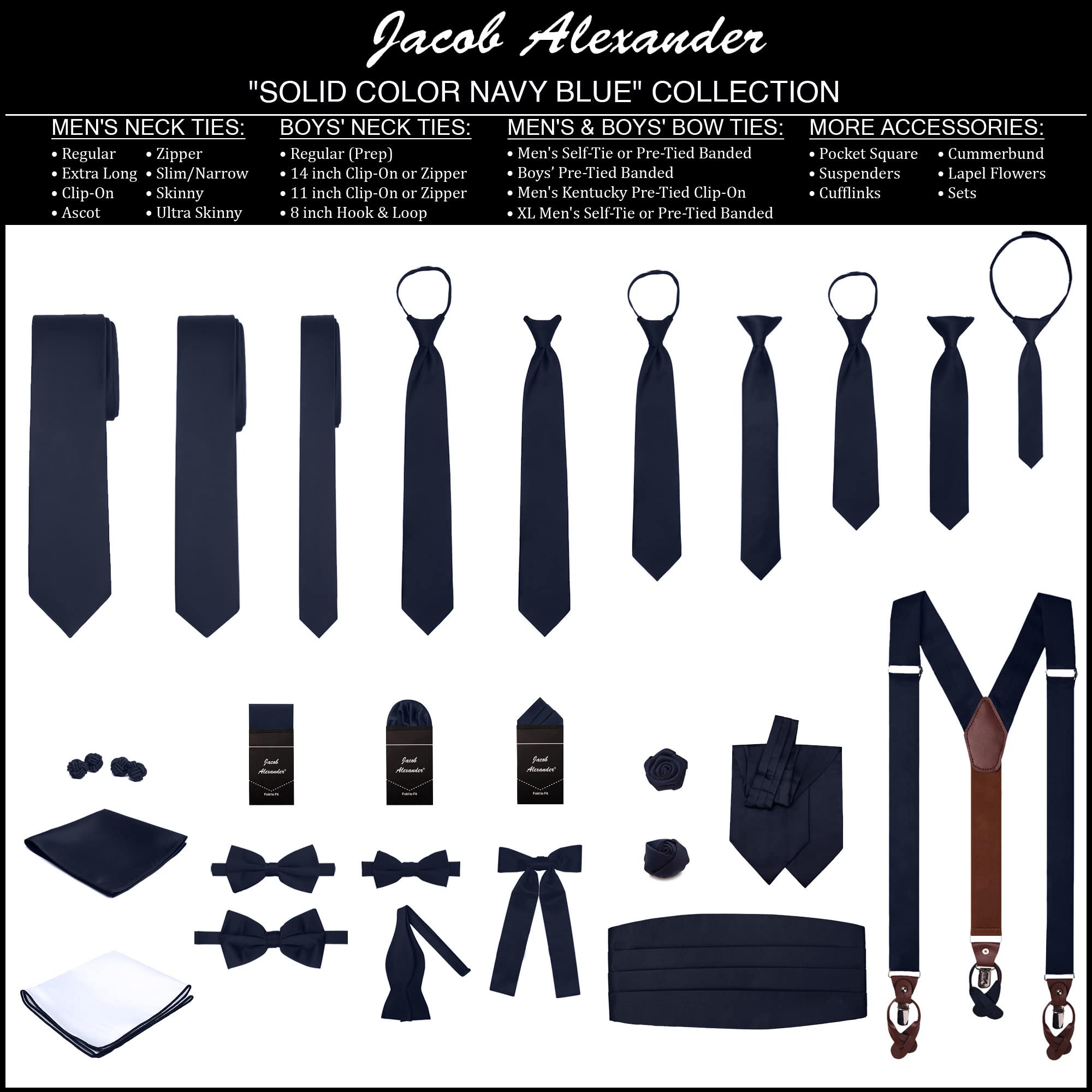 Jacob Alexander Men's Extra Long Solid Color Tie - Navy