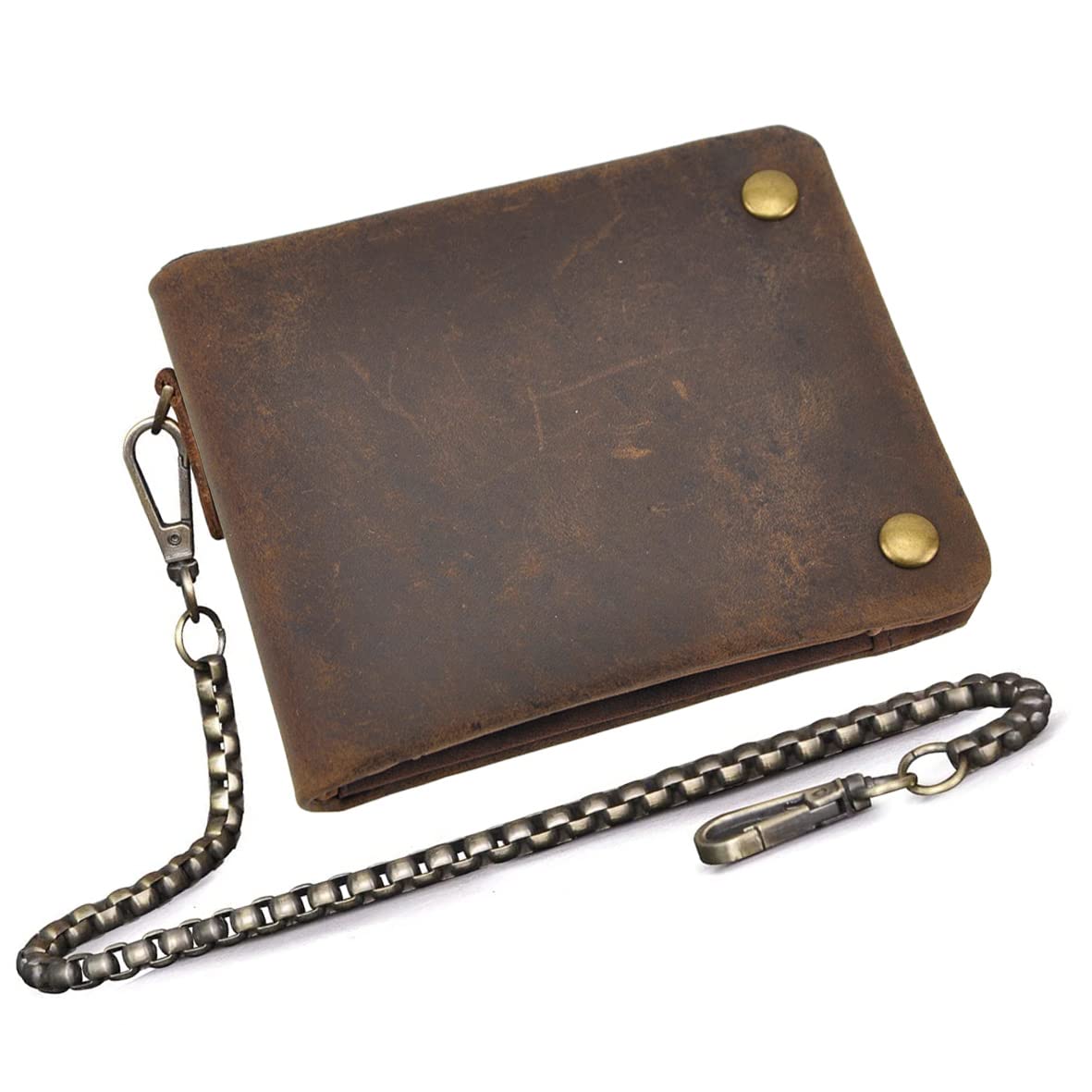 Le'aokuu Mens Genuine Crazy Horse Leather Cowhide Bifold Card Case Purse Wallet Snap Button