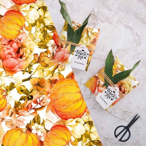InterestPrint Pumpkins And Flower Gift Wrapping Paper Roll Christmas Retro Gift Wrapping Paper Holiday Party Gift 2 Pieces
