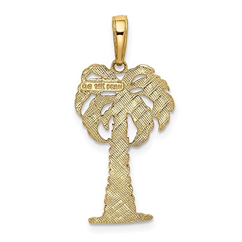 IceCarats 14K Yellow Gold Palm Tree Necklace Summer Beach Pendant Tropical Charm 28mm x 13.5mm Only