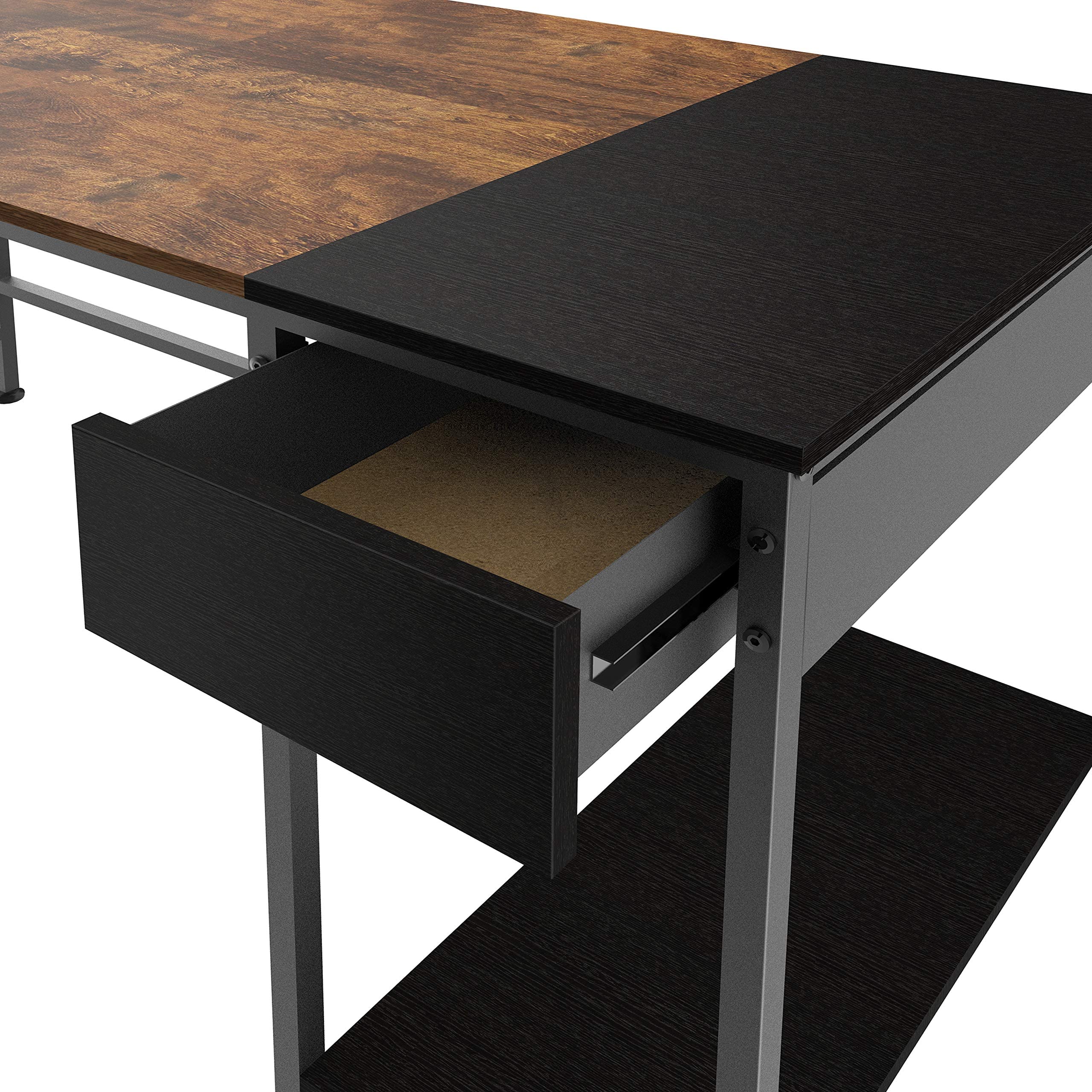 JOISCOPE Home Office Computer Desk,Small Study Writing Desk with Wooden Storage Shelf,2-Tier Industrial Style Laptop Table,Gaming Table with Splice Board,47 inches,(Vintage Oak Finish)