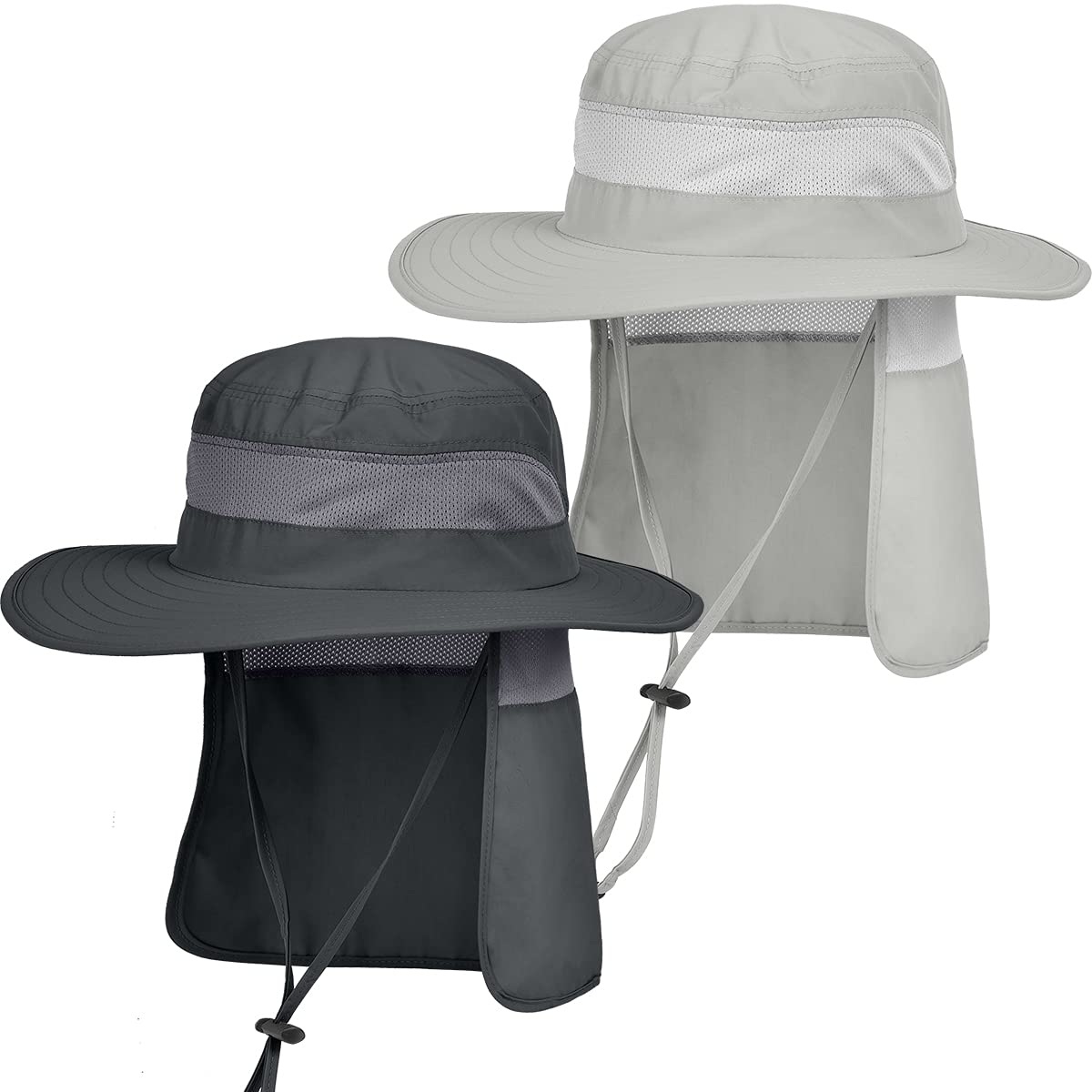 IYEBRAO 2 Pack Mens Sun Protection Hat with Neck Flap for Fishing Hiking Garden Work(Dark Grey&light Grey)