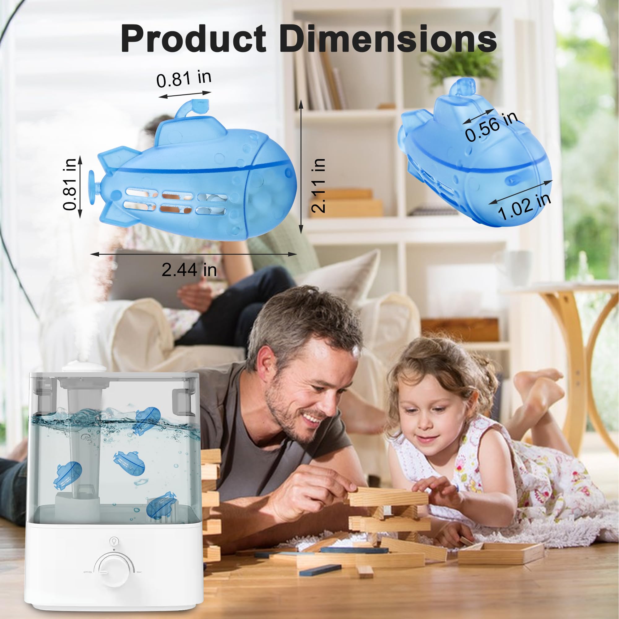 puxyblue 6-Pack Humidifier Tank Cleaner Blue Small Submarine, Fit for Most Humidifiers and Fish Tanks, Purifies Water, Prevents Hard Water Build Up, Eliminates White Dust and Odours