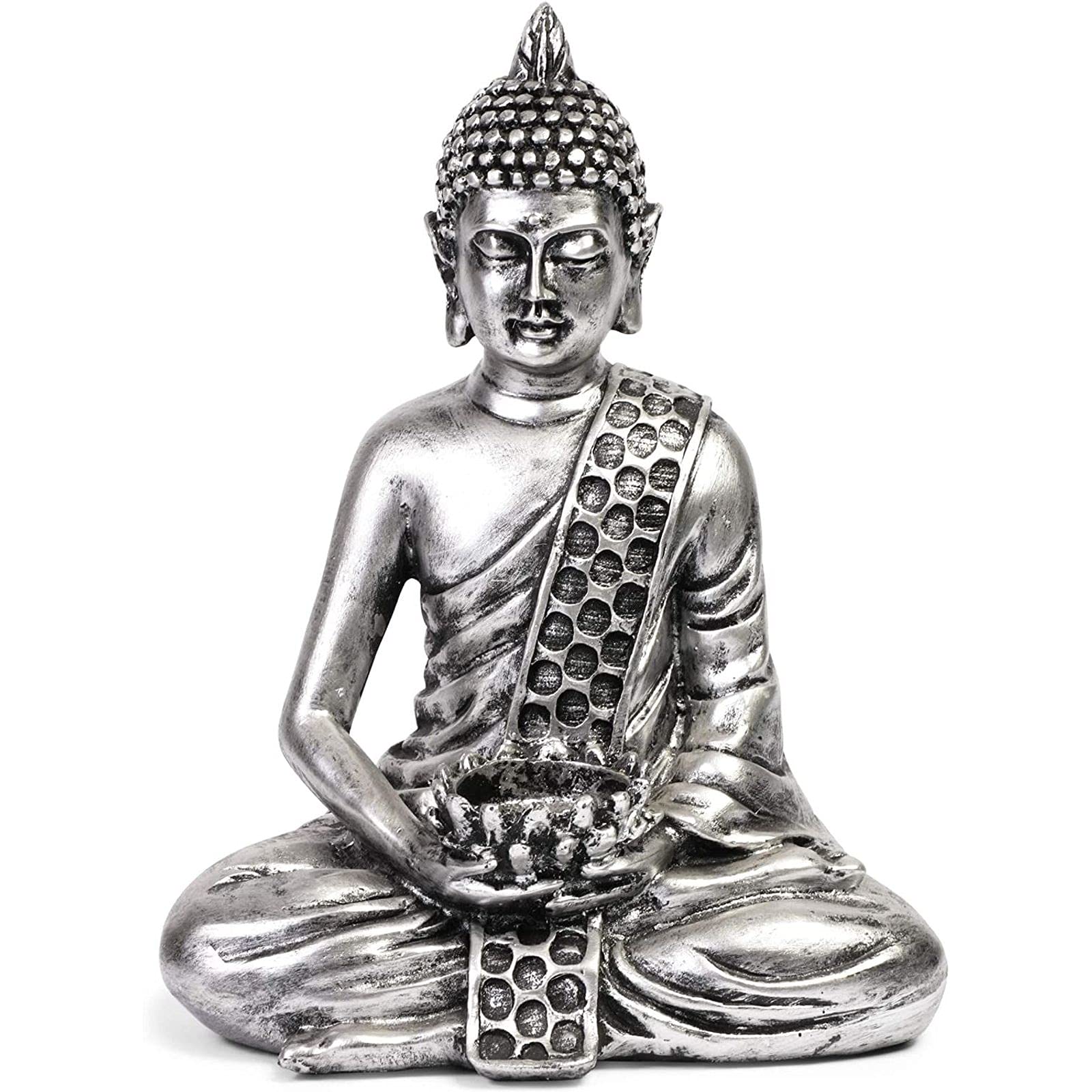 Juvale Buddha Tealight Statue for Home and Garden (Silver, 8.7 Inches)