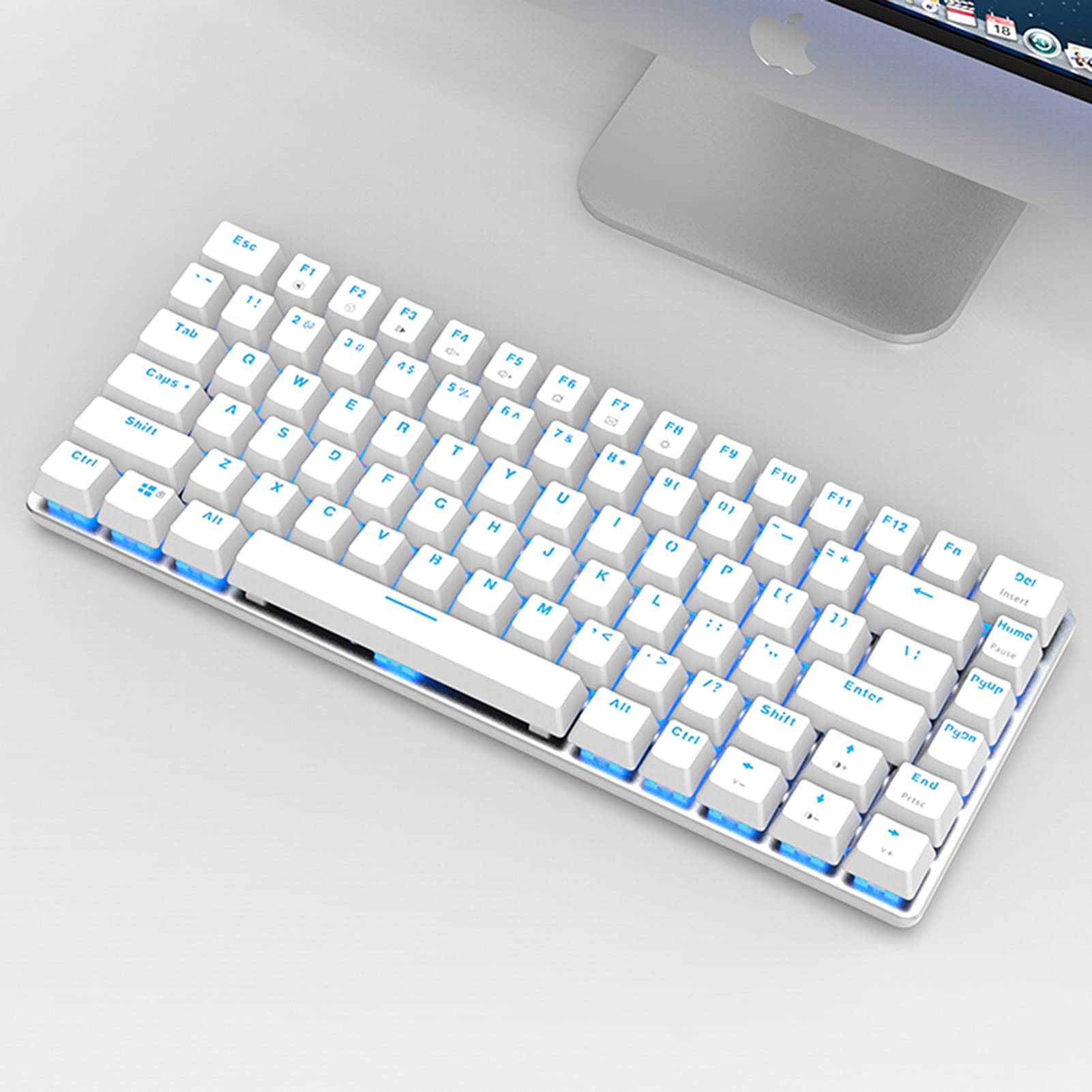 Lomiluskr AK33 Wired Mechanical Keyboard, 82-Keys Compact Mechanical Gaming Keyboard with Anti-ghosting Keys, Small and Portable (Black Switch/Blue Backlight, White)