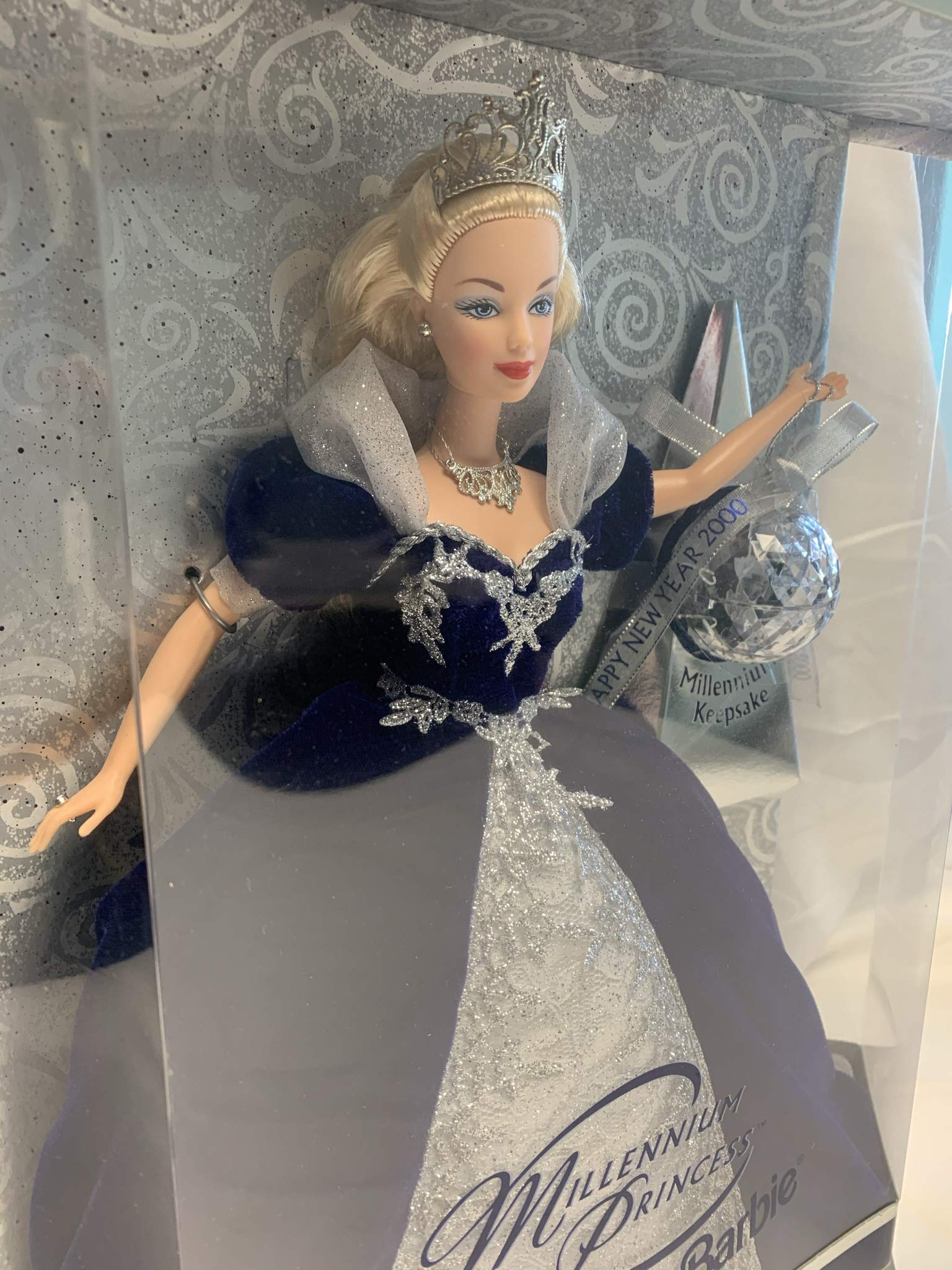 Holiday Barbie Special Edition Millennium Princess Mattel Year 1999 2000 with Swirl Background Inside Box