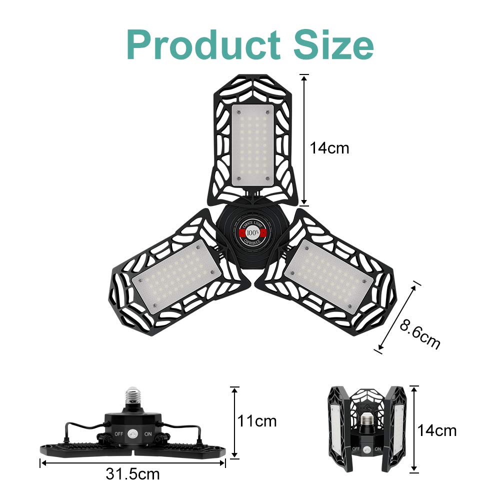 LED Garage Lights, 6000LM 6500K Super Bright Garage Ceiling Light with E26 Screw Socket, LED Three-Leaf Shop Light Adjustable Multi-Position Panels for Garage Attic Basement (Radar Sensor, 60W)