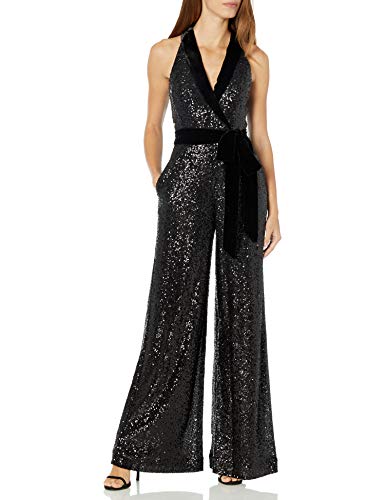 Jill Jill Stuart Women's Sequin Halter Jumspuit, Black, 4