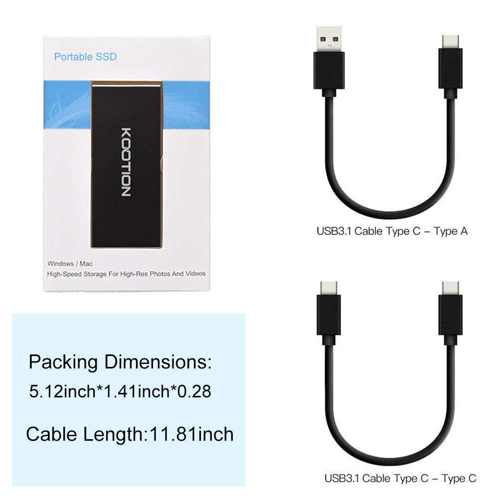 KOOTION External SSD 250GB Portable SSD High-Speed Solid State Drive, Read up to 500MB/s & Write up to 450MB/s