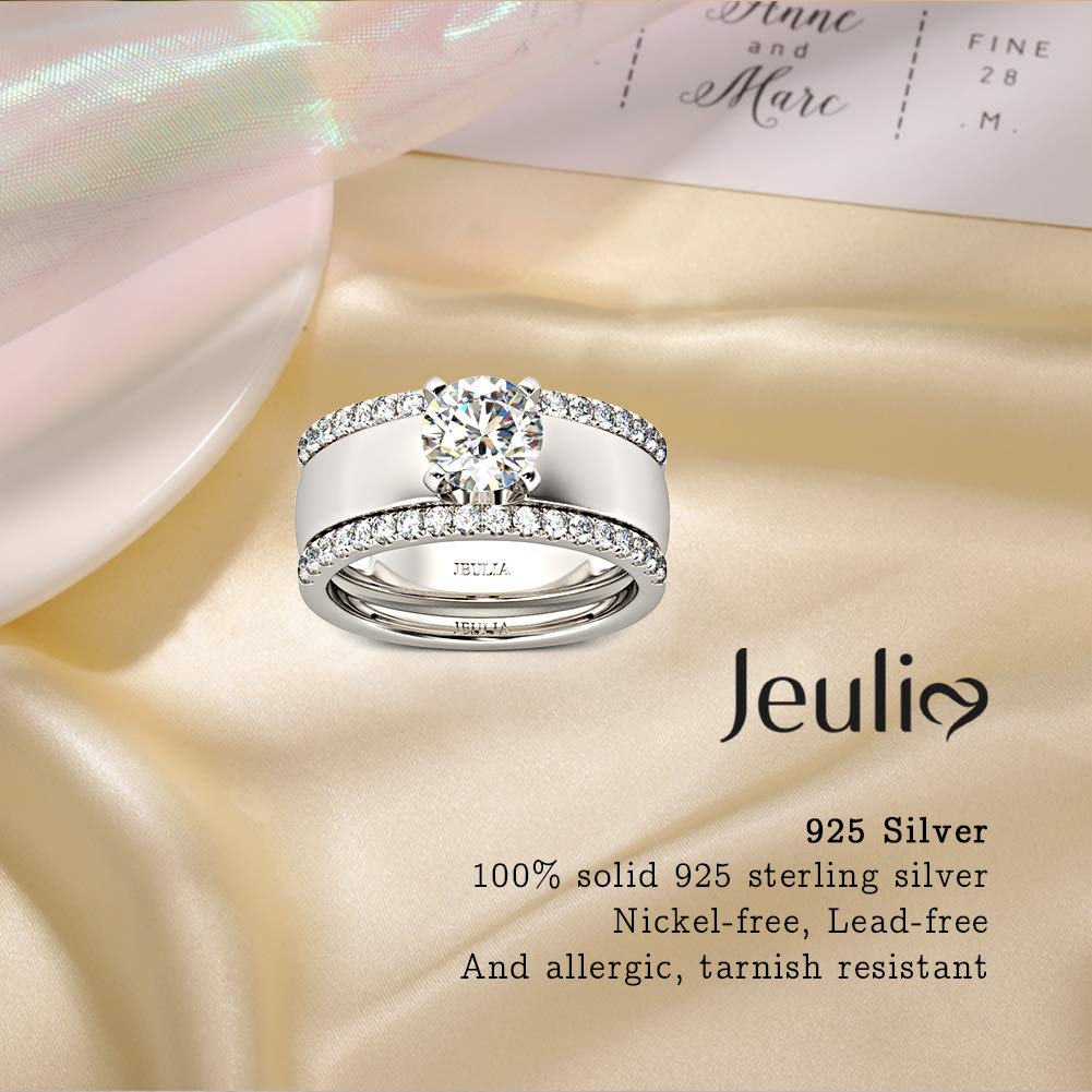 Jeulia 3 PC Ring Channel Wedding Set 2.5 Carat Round Cut Diamond Sterling Silver Band Rings CZ Cubic Zirconia Bridal Engagement Rings for Women (8)