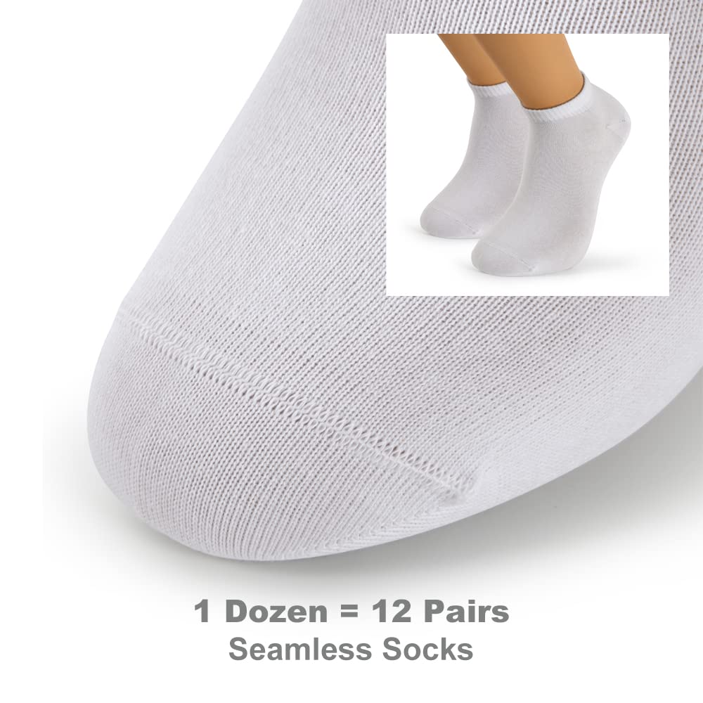 Newo Select Seamless Socks Ankle Low-Cut for Men, Women 12 Pairs, 1 Dozen with Mesh Laundry Bag (9-13, White)