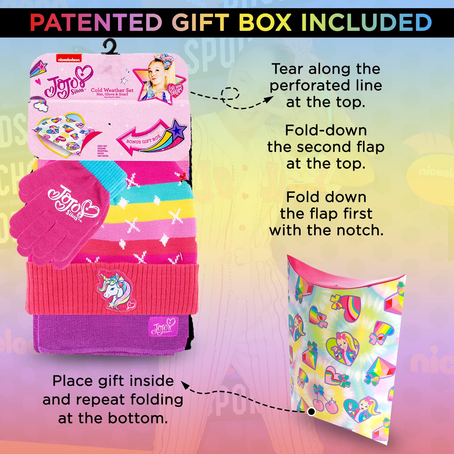 JoJo Siwa Kid’s Winter Hat, Scarf, and Snow Gloves, 3 Pc. Set, Soft and Warm Pom-Pom Beanie with Big Bow
