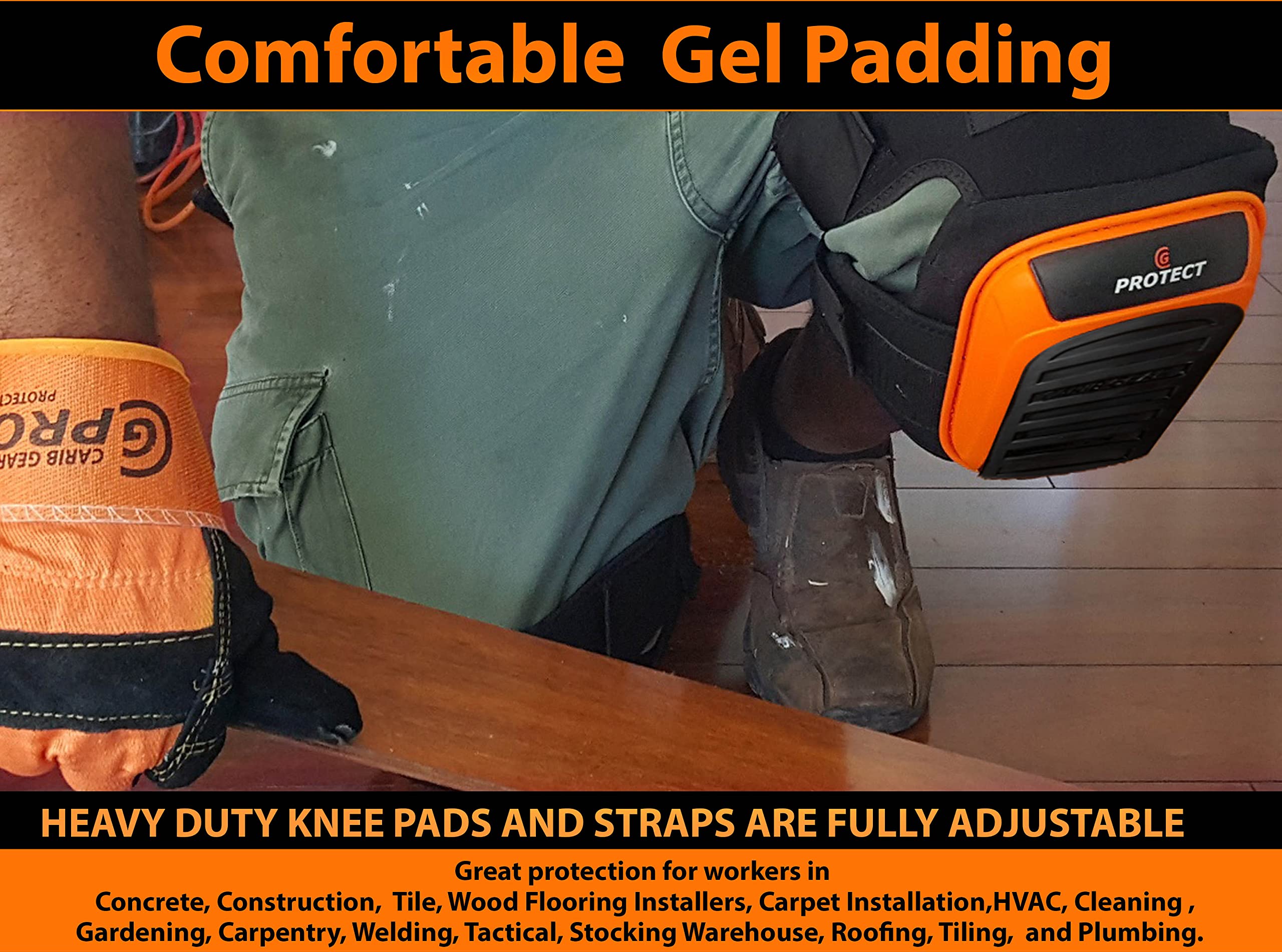 Knee Pads for Flooring and Roofing Work Kneepads With Soft Foam Padding Cushion, No-Slip Stabilizer, Double Straps Clip, For Professional Men And Women Cut resistance Glove Safety Glasses