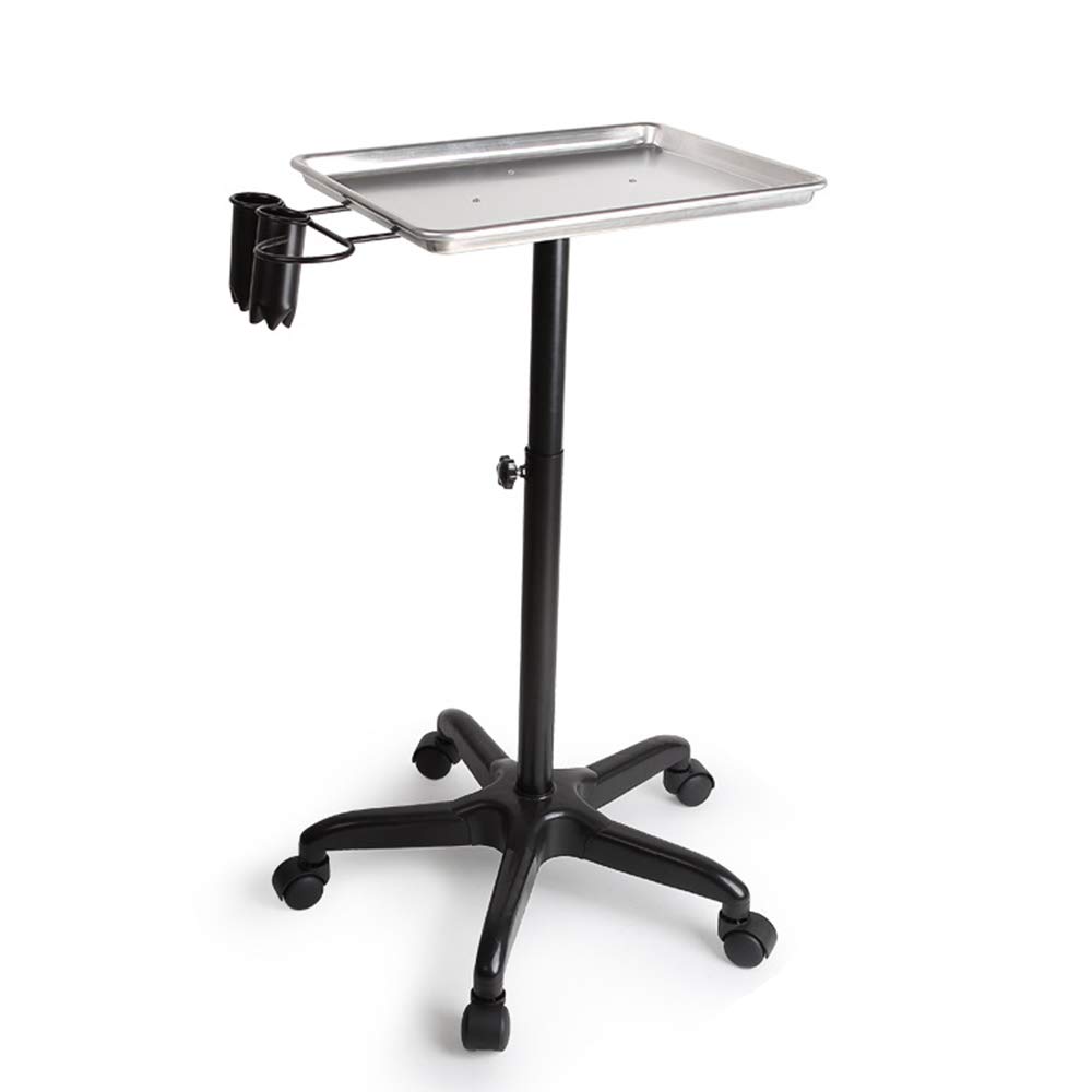 Tattoo Tray on Wheels Tattoo Cart with Bracket Salon Rolling Tray Cart for Salon Beauty Spa Tattoo, Adjustable Height (Silver)