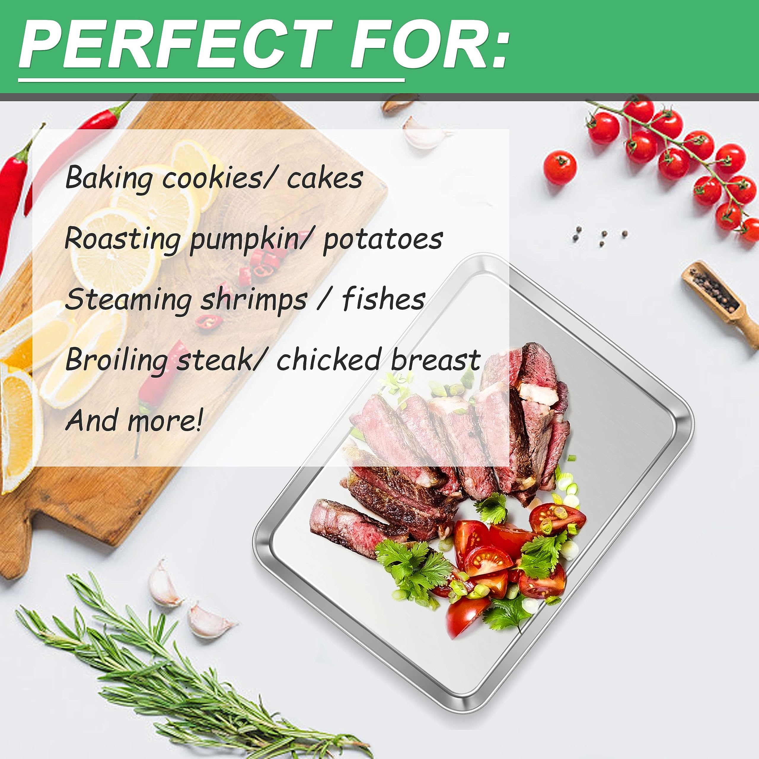 Joyair 9 Inch Toaster Oven Baking Pan, Professional Stainless Steel Small Bakeware Metal Tray for Roasting & Grilling, Bake Cookie/Bacon/Bread, Rust-free & Non-toxic, Dishwasher Safe & Easy Clean