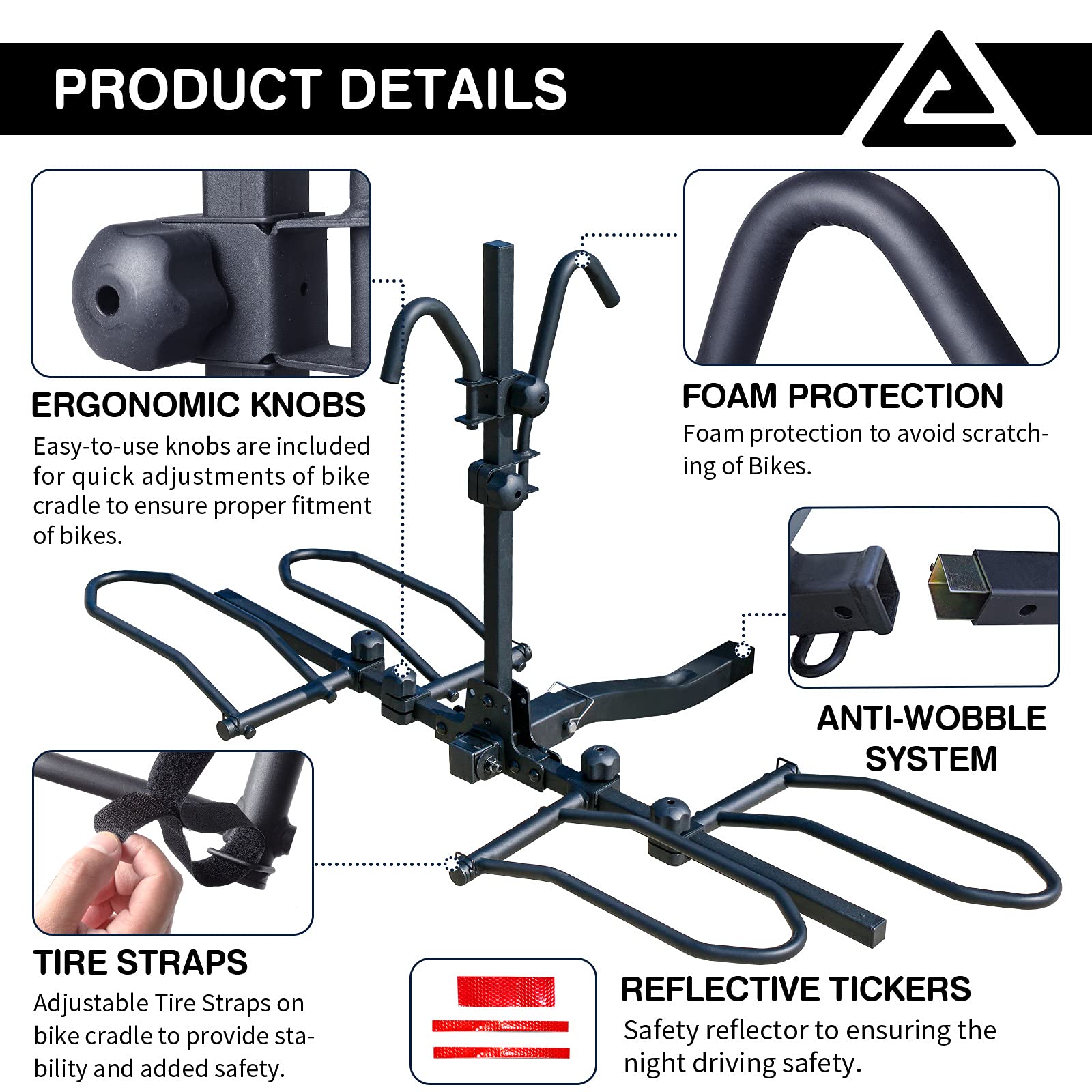 Leader Accessories 2-Bike Platform Style Hitch Mount Bike Rack, Tray Style Bicycle Carrier Racks Foldable Rack for Cars, Trucks, SUV and Minivans with 2" Hitch Receiver - Quick Hitch Pins Design