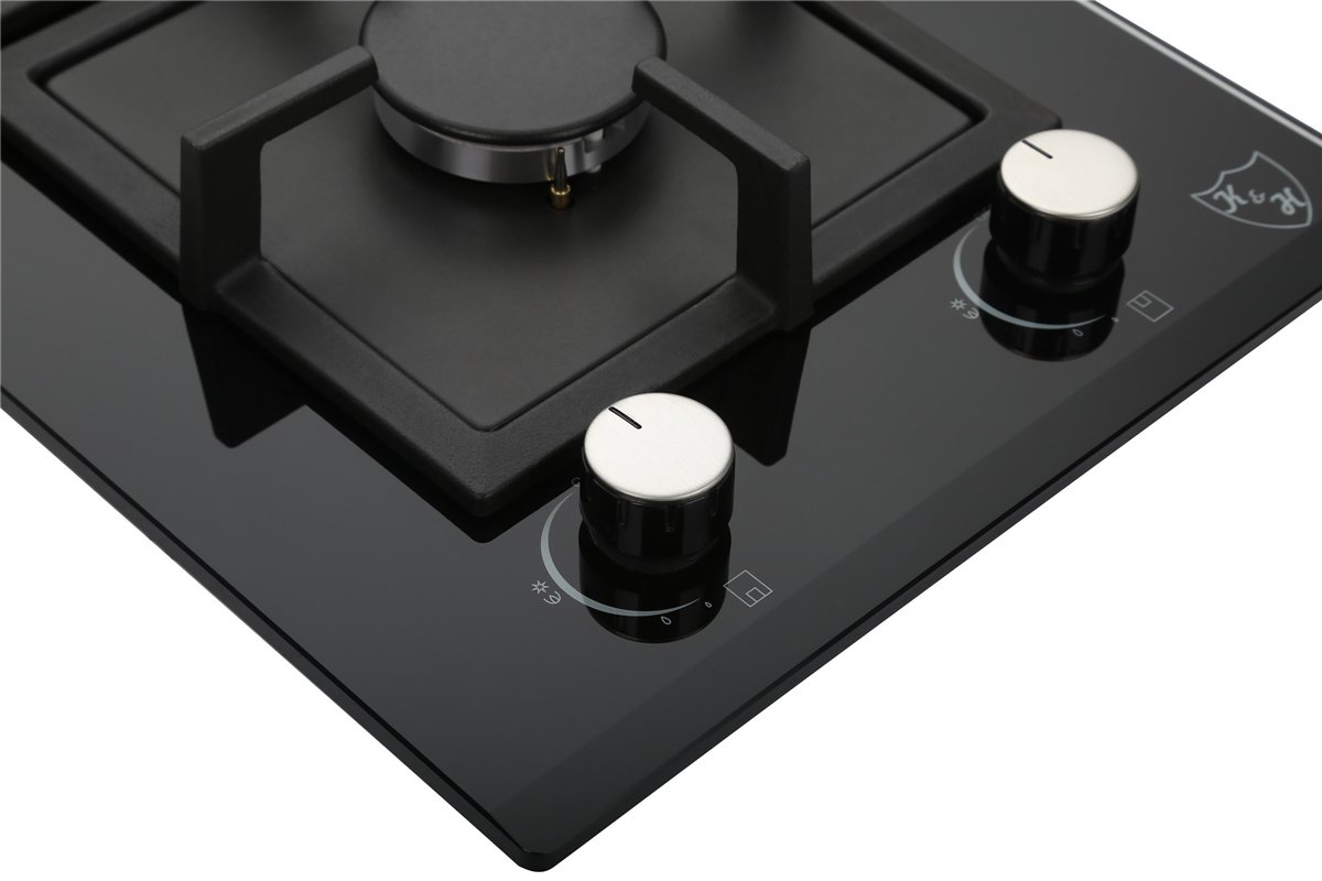 K&H 2 Burner 12 Inch Built-in LPG/Propane Gas Stove Top Glass Surface Cast Iron Cooktop UL/ETL Certified 2-GCW-LPG