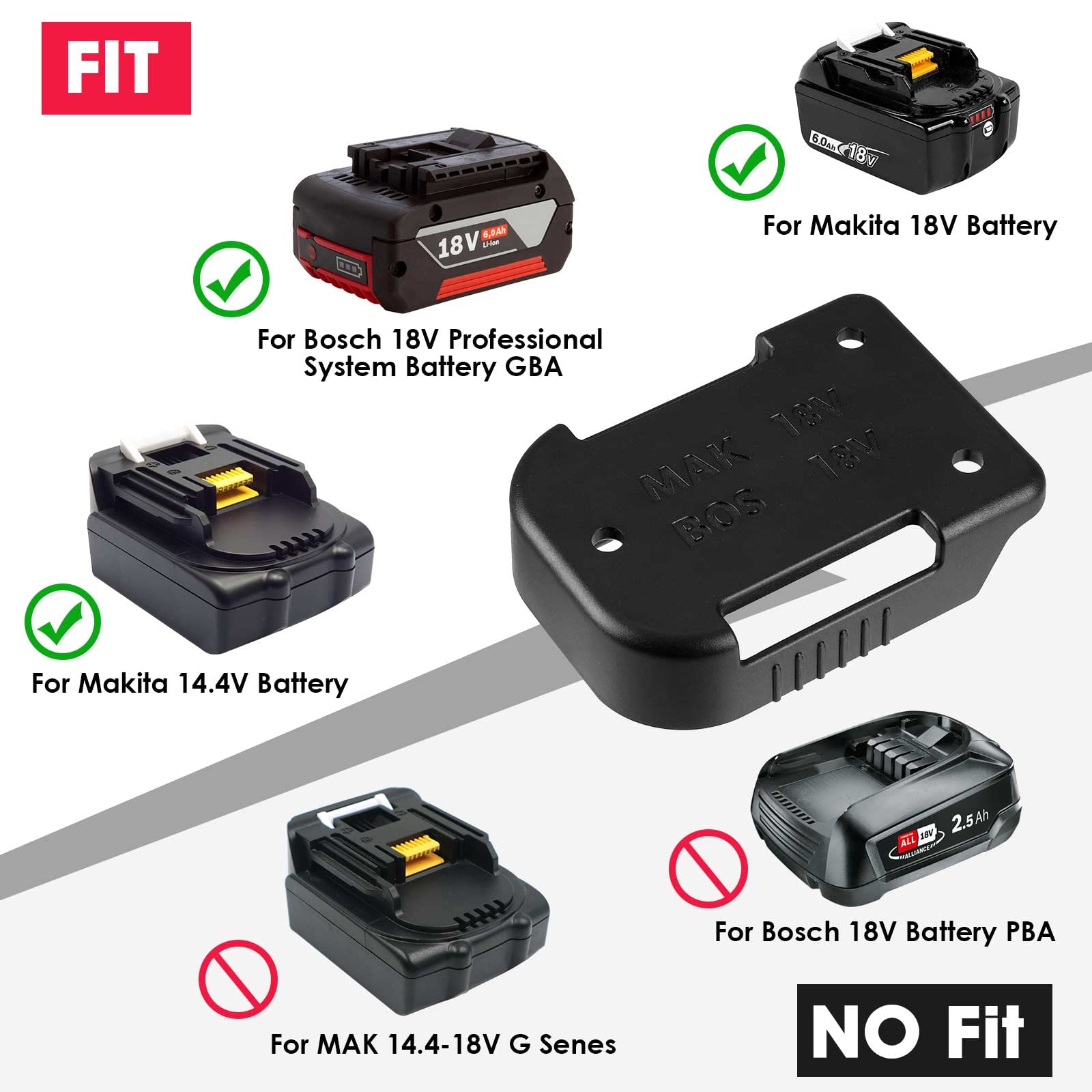 MAKBOS 6Pack for Makita Battery Holder,for Bosch 18V Lithium Battery Storage/Case/Hanger/Dock Holder,Battery Organizer,Battery Accessories,Power Tool Battery Holder