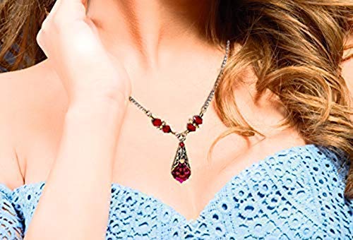 HisJewelsCreations Baroque Crystal Filigree Pendant Necklace (Berry Tone)