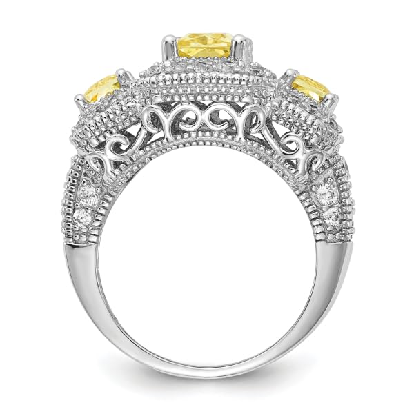 IceCarats 925 Sterling Silver Yellow Radiant Cut White Cubic Zirconia CZ 3 Stone Statement Ring Size 6