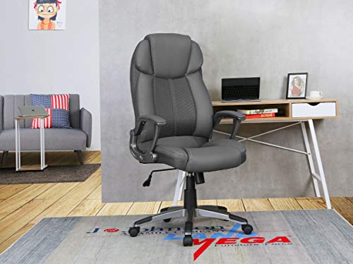 JJS High Back Swivel Executive Office Chair, Ergonomic Adjustable Home Computer Padded Leather Desk Chair with Wheels and arms Rest Back Lumbar Support, Gray