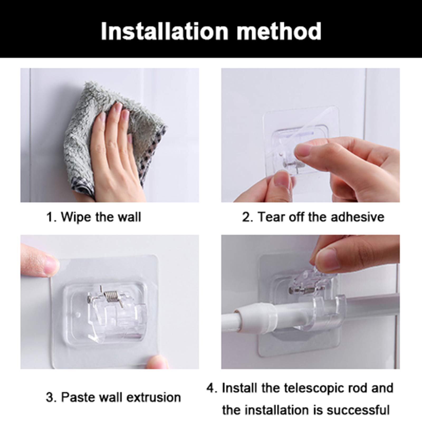 MCJS 8 Pieces Self Adhesive Curtain Rod Bracket, Transparent Curtain Rod Hooks Drapery Holders, No Drill Fixing Rod Holder, Curtain Pole Wall Brackets Towel Rod for Bathroom Kitchen Home Hotel Use