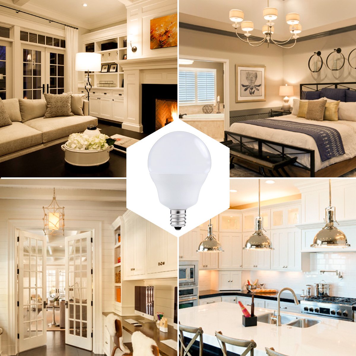 JandCase LED Globe Candelabra Light Bulbs, 2W(25W Equivalent), 250lm, Soft White 3000K, LED Bulbs for Ceiling Fan, E12 Base, Tiny G14 Bulbs, Not Dimmable, 6 Pack