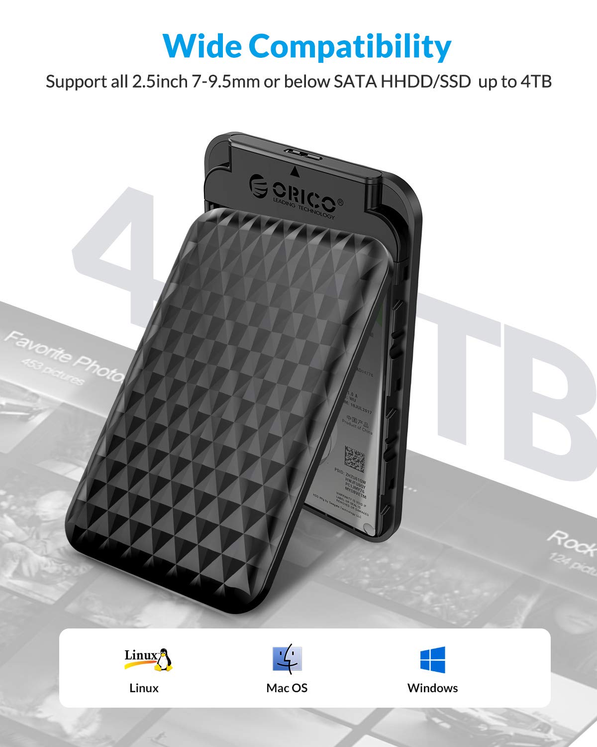 ORICO 2.5 inch Hard Drive Enclosure SATA USB3.0 for 7-9.5mm SSD/HDD Up to 4TB Support UASP with 2.5 Hard Drive Carring Case